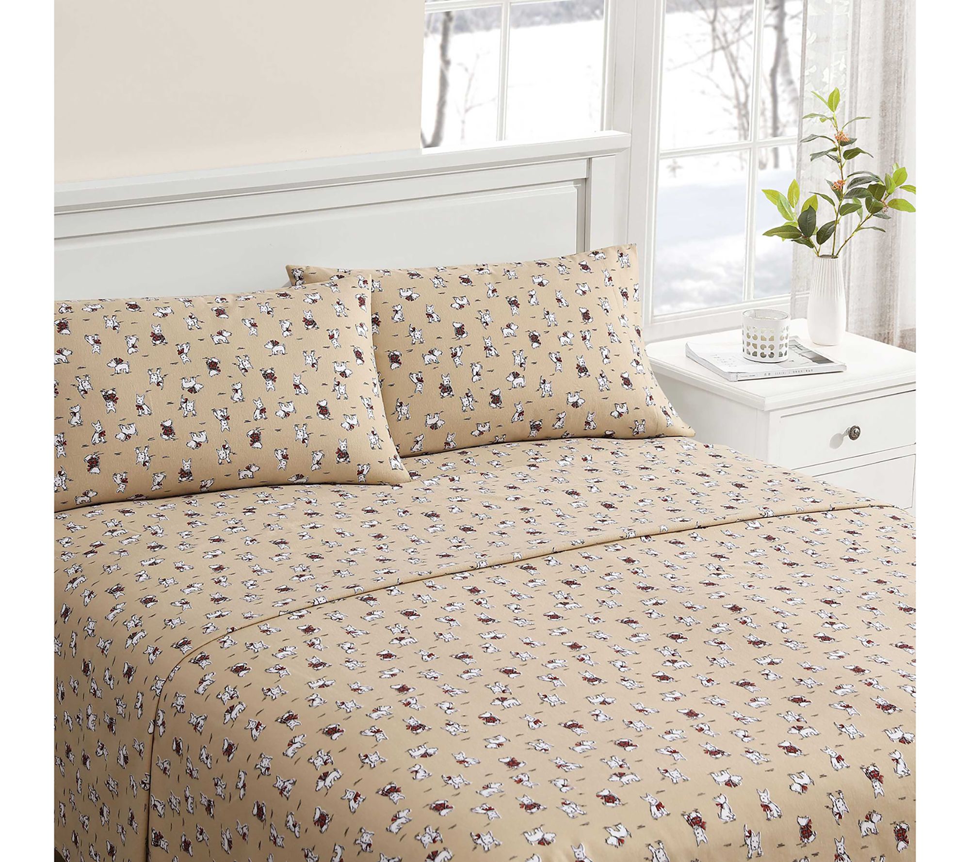 Laura Ashley Holiday Scottie Queen Flannel Sheet Set - QVC.com