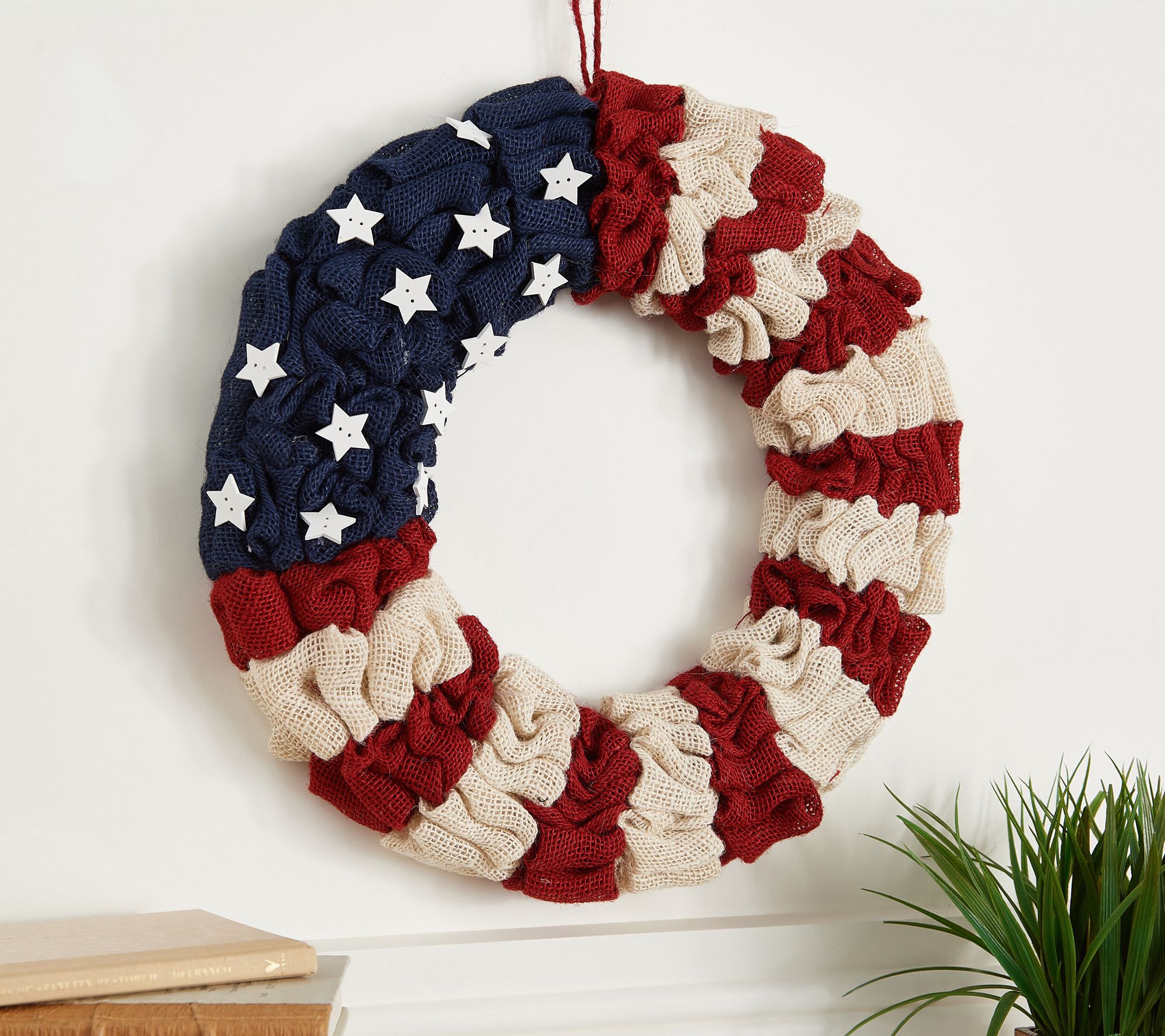 "As Is" 18" Patriotic Gathered Burlap Ribbon Wreath by Valerie - QVC.com