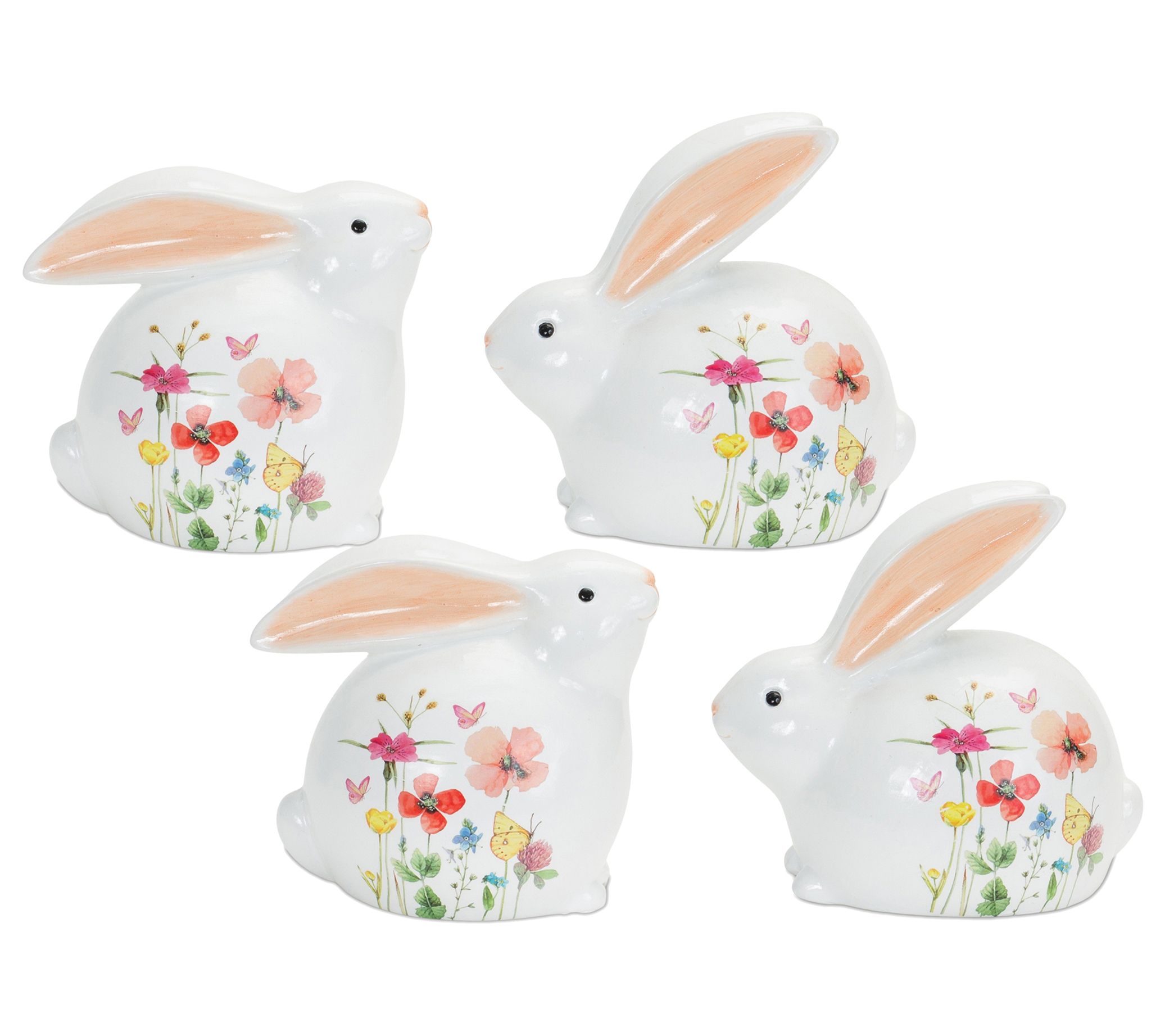Melrose Terra Cotta Floral Bunny Tabletop Decor(Set of 4) - QVC.com