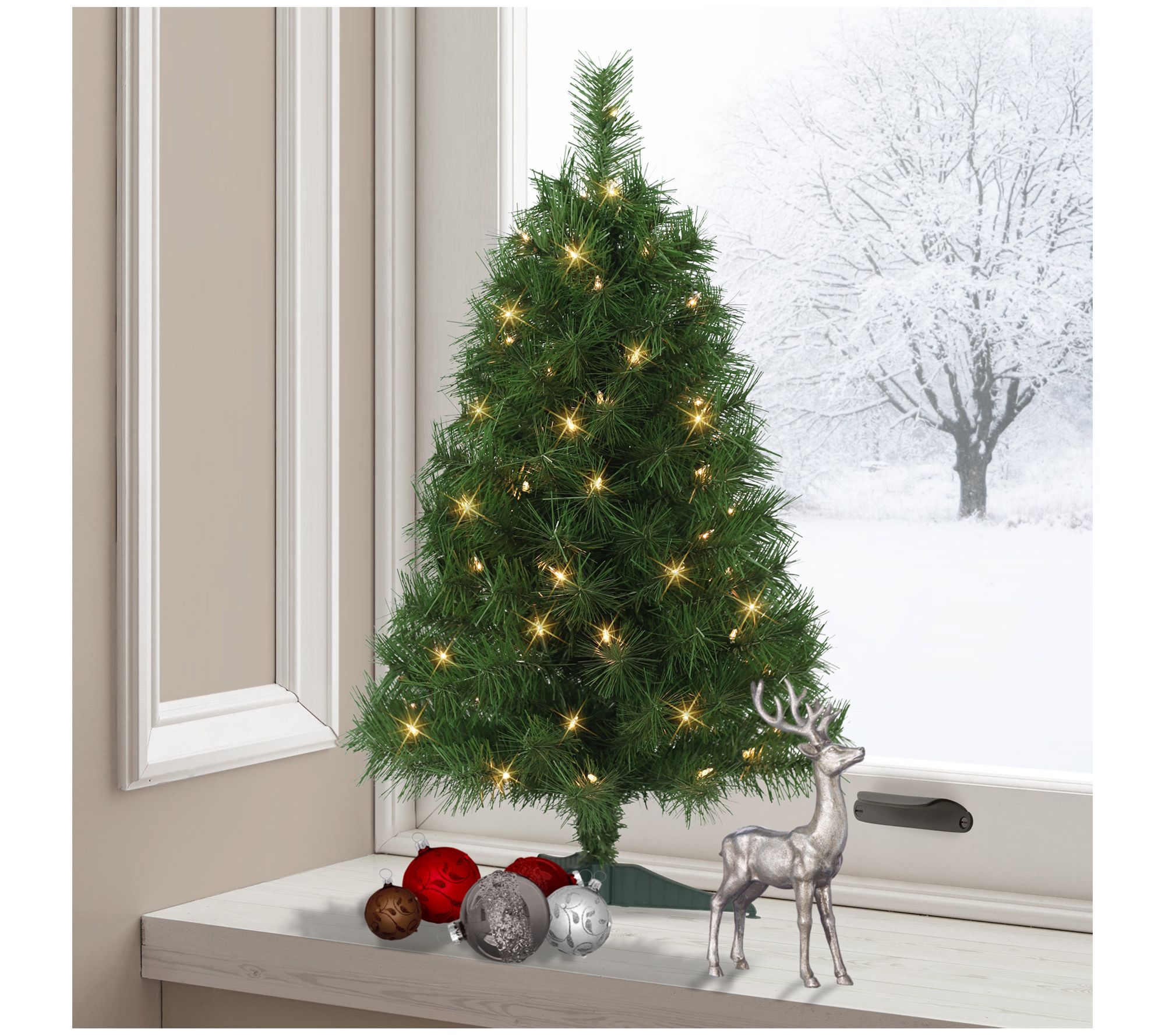 Puleo 3' Pre-Lit Snow Ridge Artificial Fir Tree - QVC.com