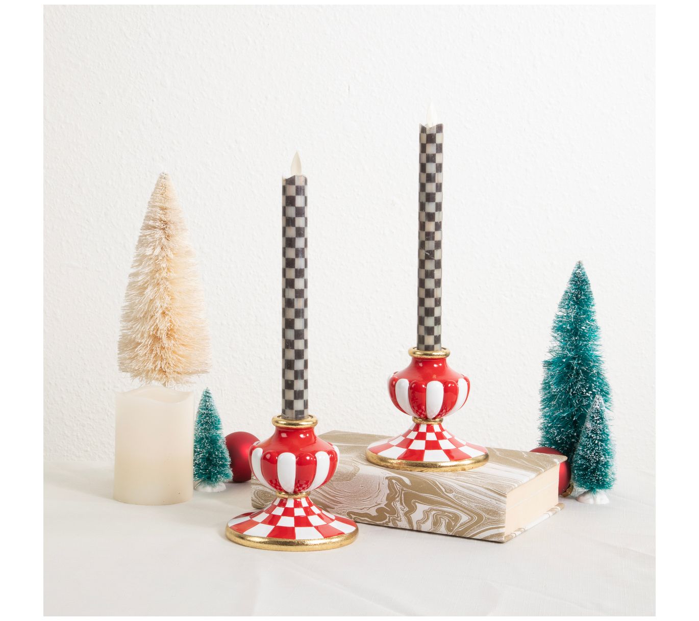 "As Is" Mackenzie- Childs Set of 2 Candle Holders w/ LED Candles - QVC.com