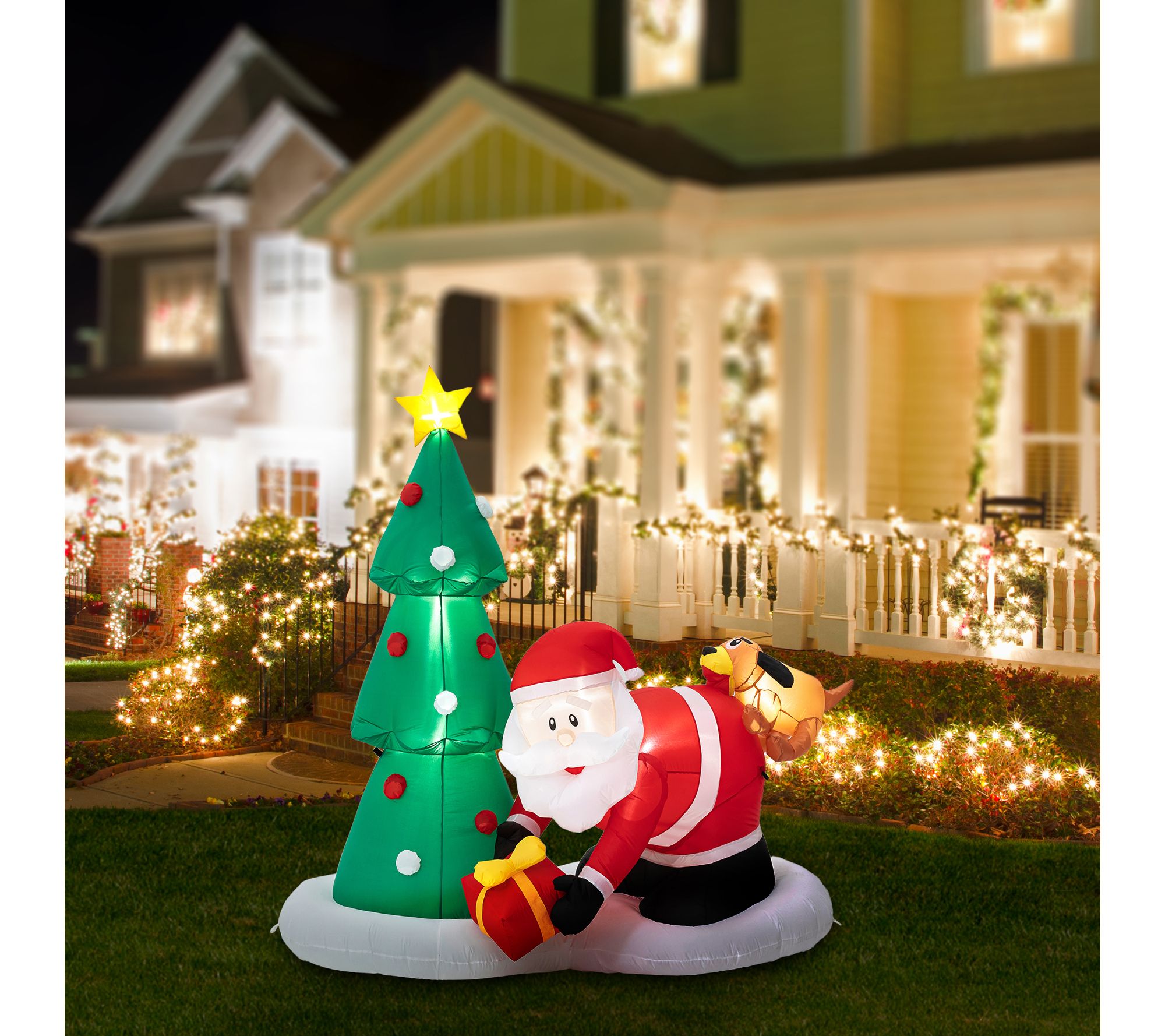 Glitzhome 6.5FT Lighted Dog bites Santa Inflatable Decor - QVC.com
