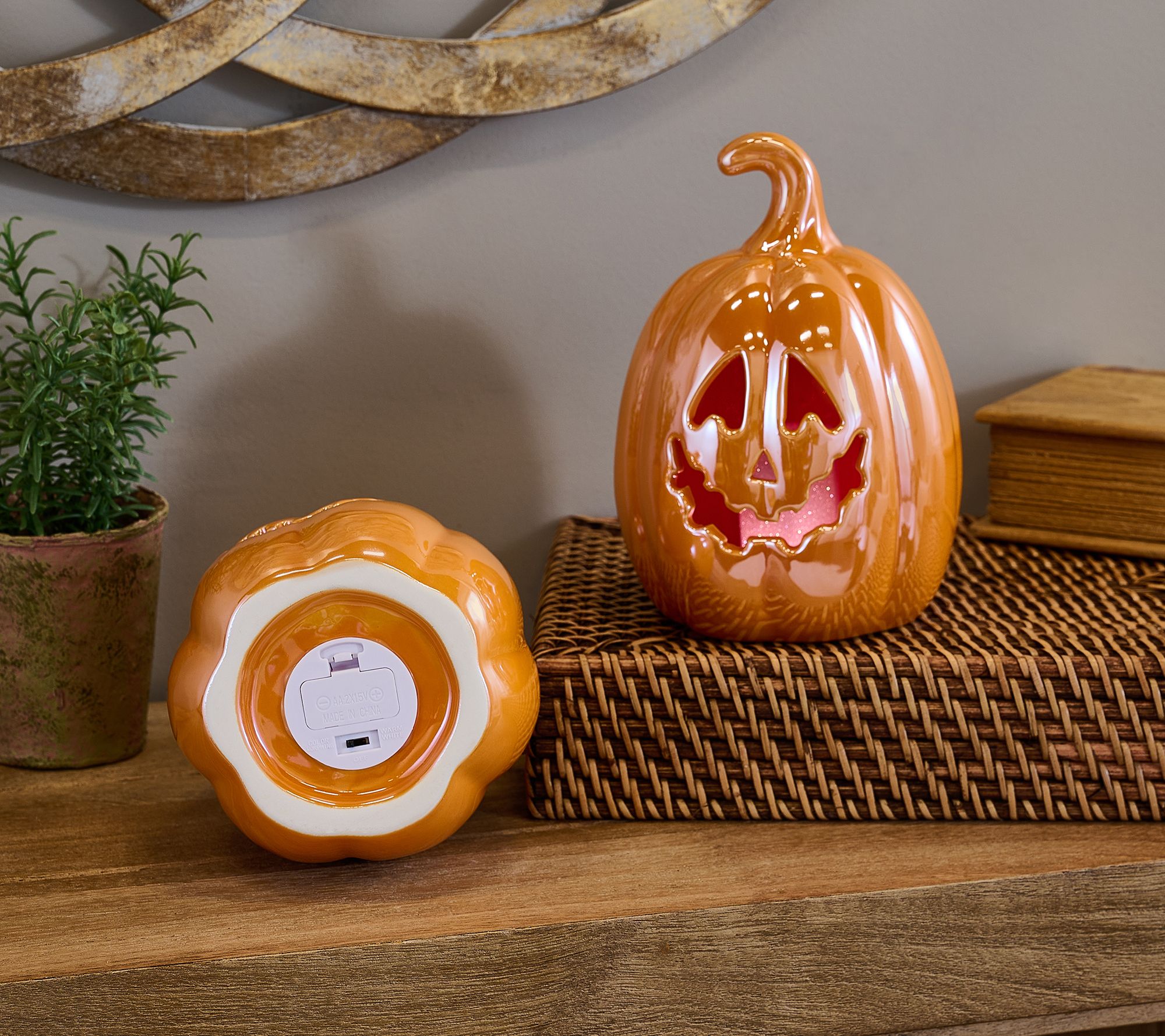 "As Is" Set of 2 7" Illuminate Ceramic Jack-O-Lanterns by Valerie - QVC.com