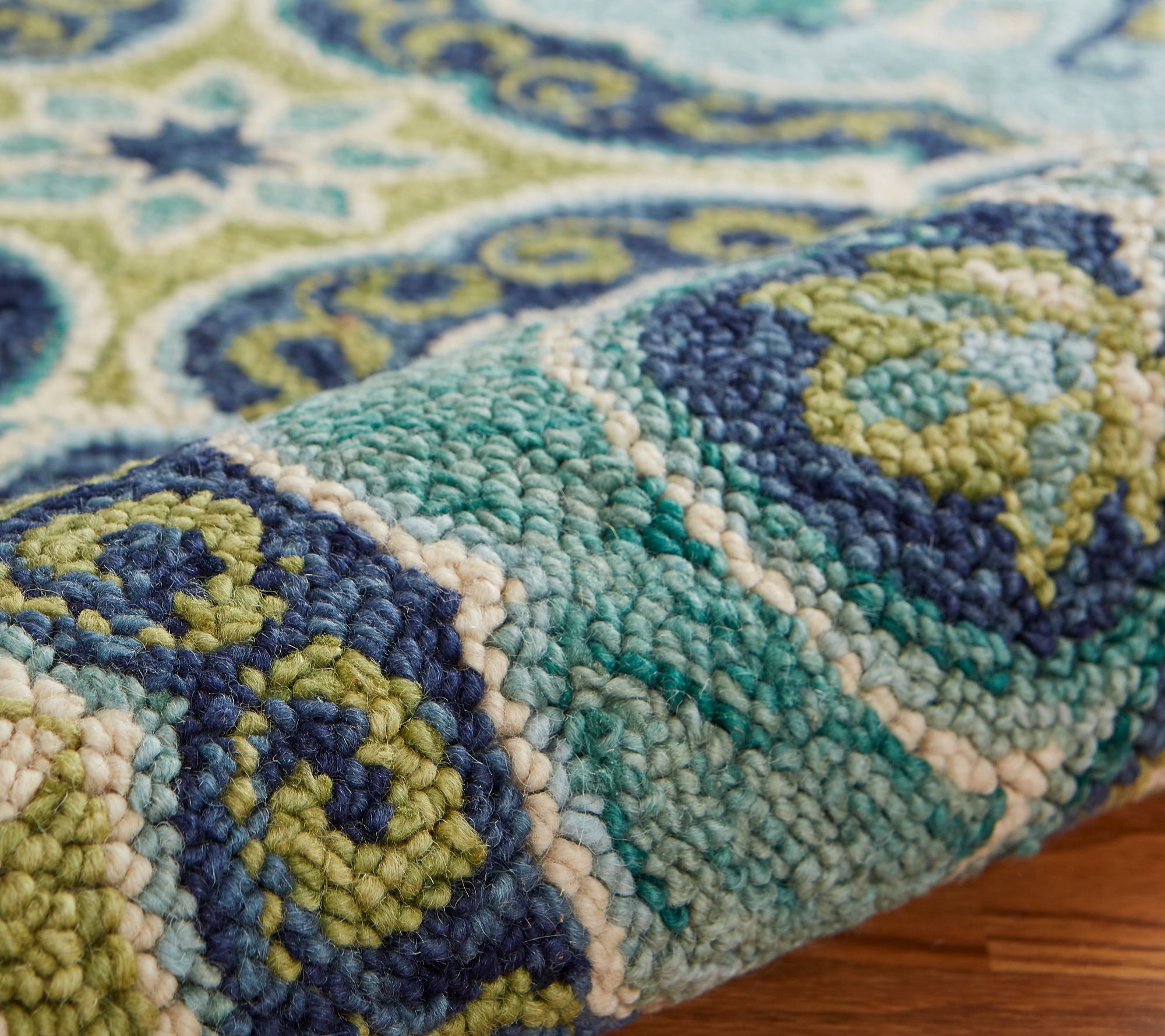 Ox Bay Mia Green Floral Medallion Wool Indoor 4' Round Rug - QVC.com