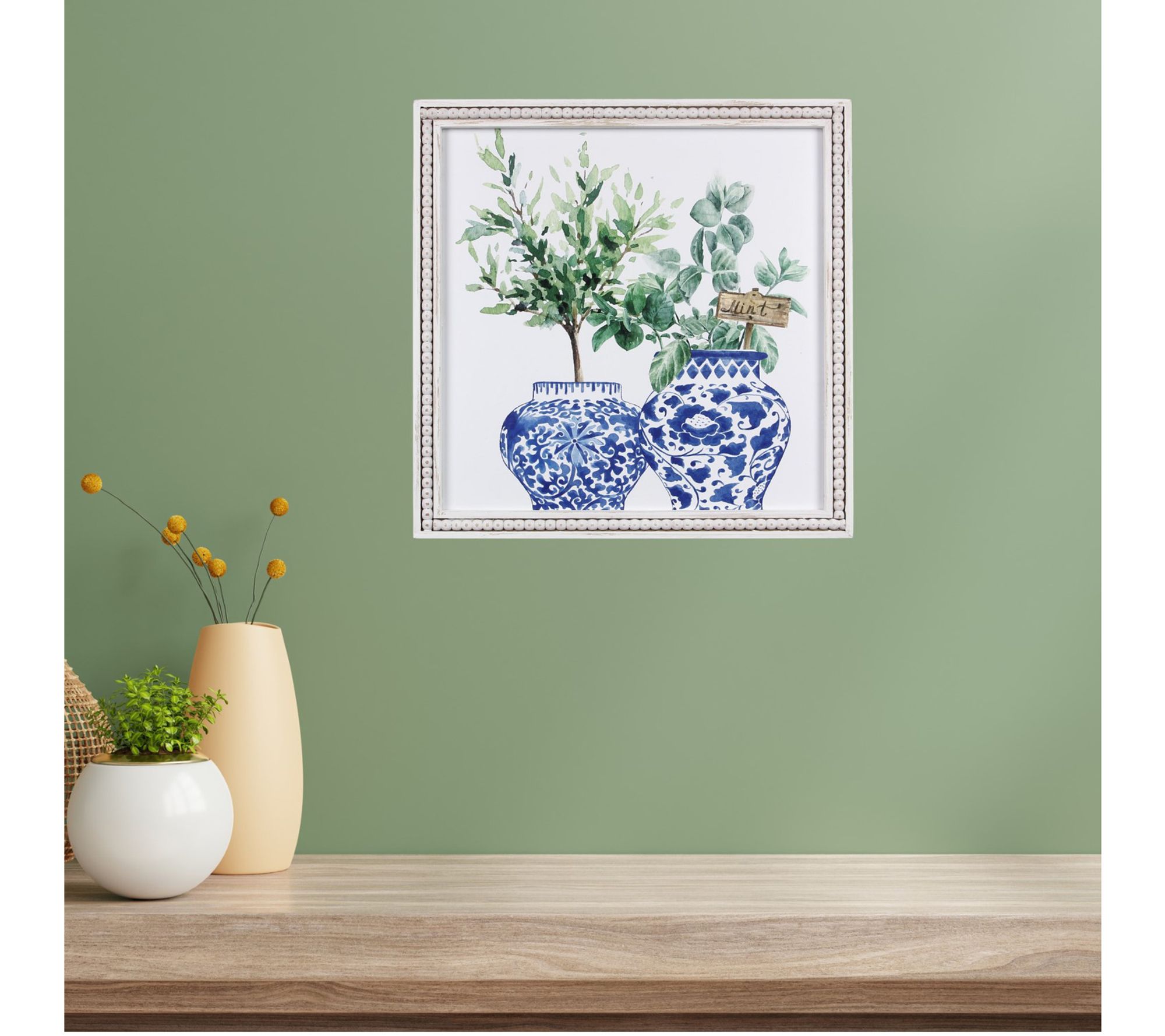 Young's Plant Wall Decor w/Wood Bead Strip Frame - QVC.com