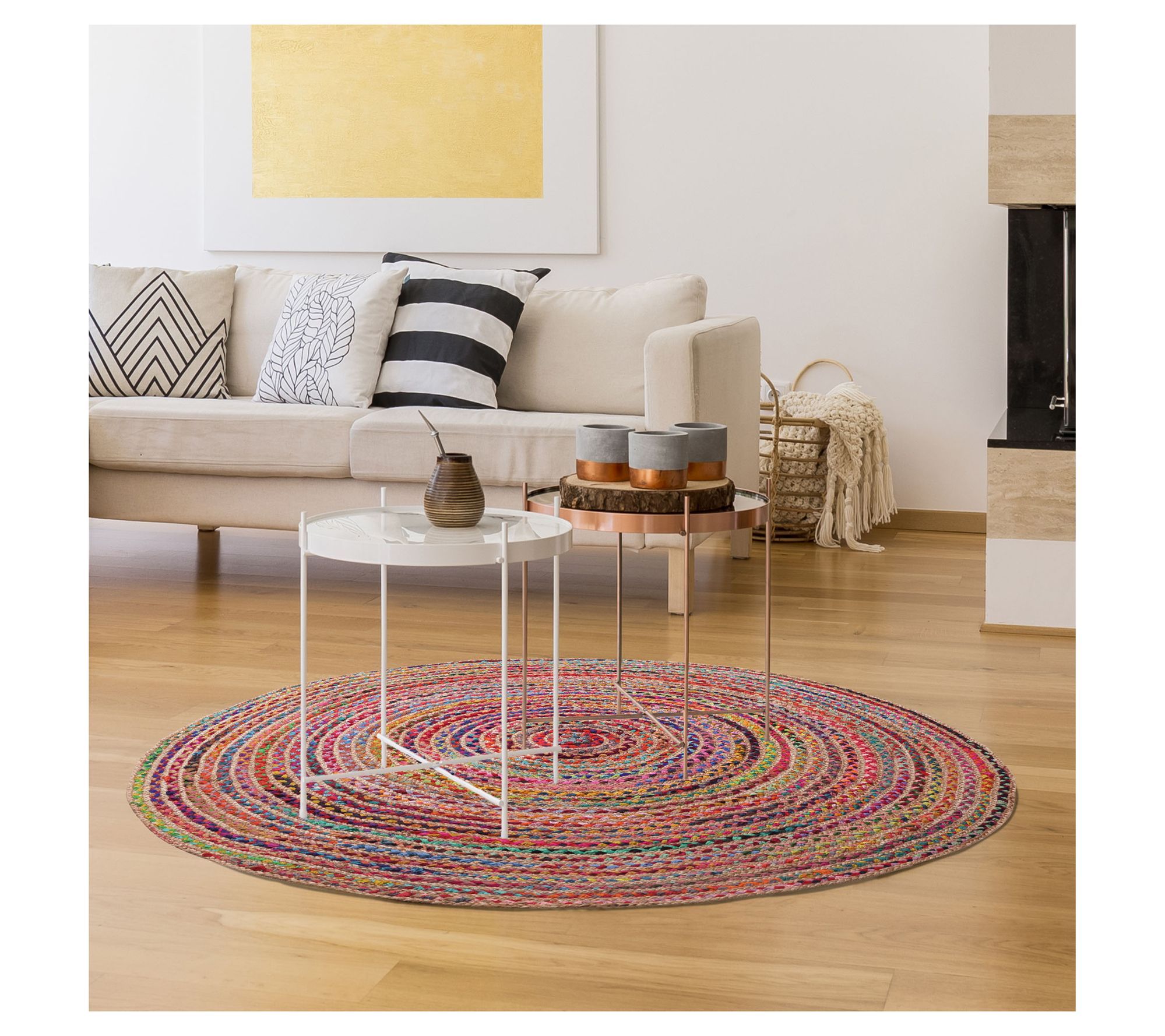 Ox Bay Ingrid Cotton and Jute Rainbow Indoor 7'Round Rug - QVC.com