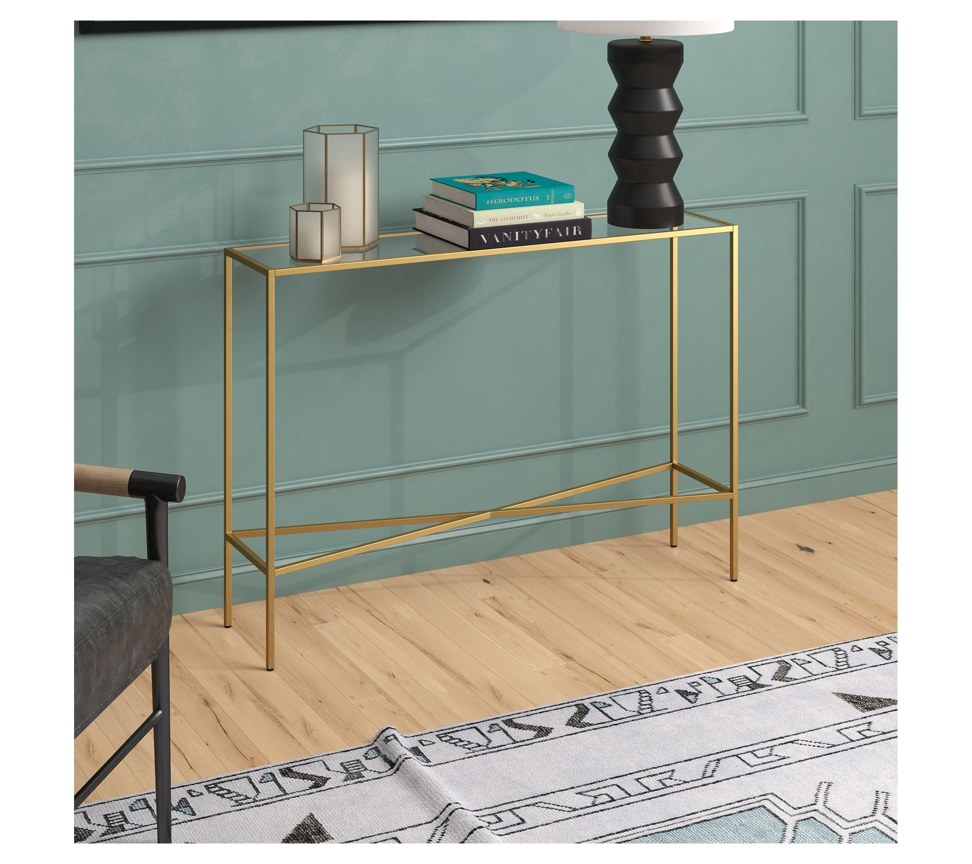 Hudson&Canal Henley 42"W Console Table with Glass Top - QVC.com