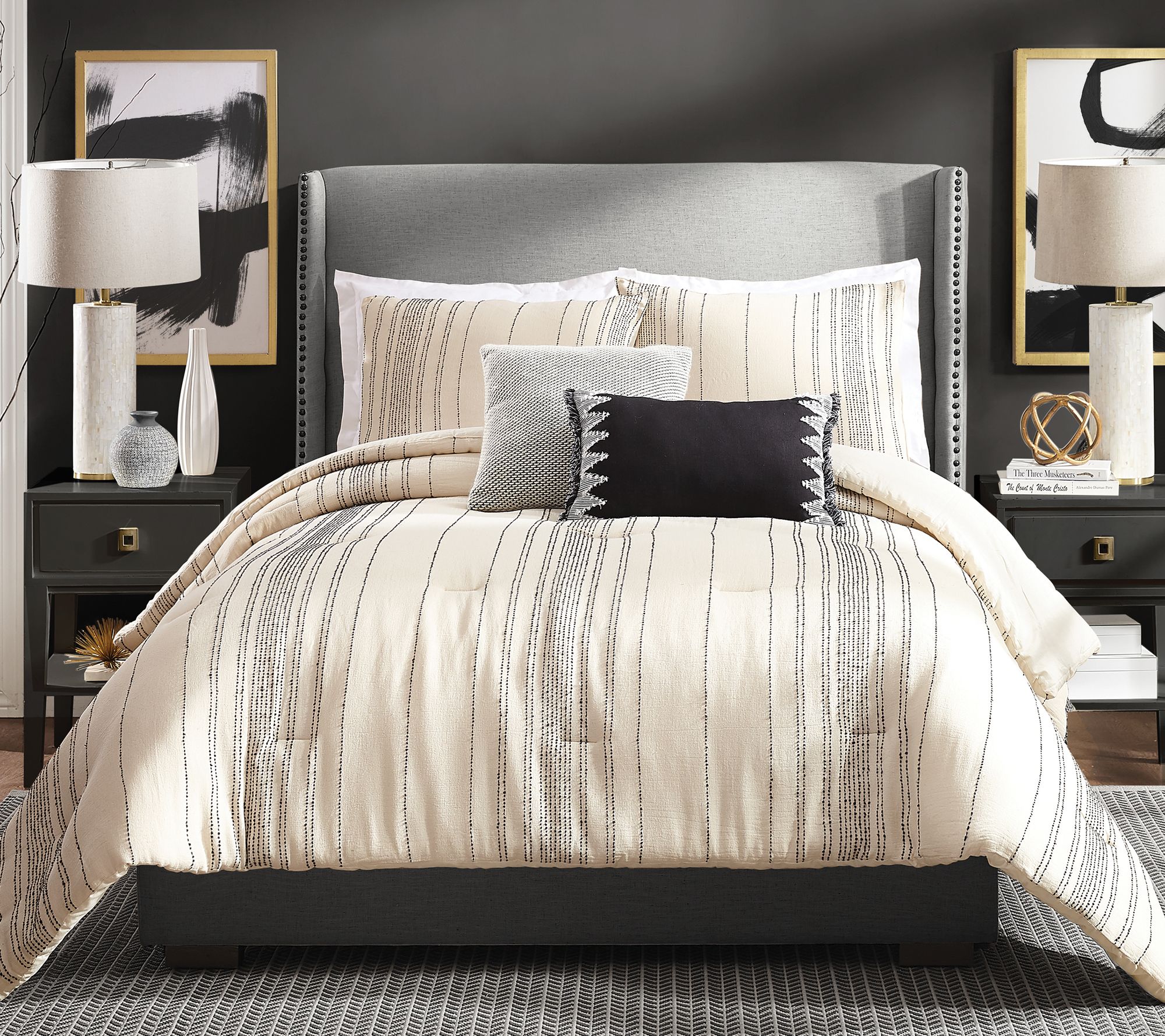 Ayesha Curry Slate Stripe Full/Queen 3-Piece Comforter Set - QVC.com