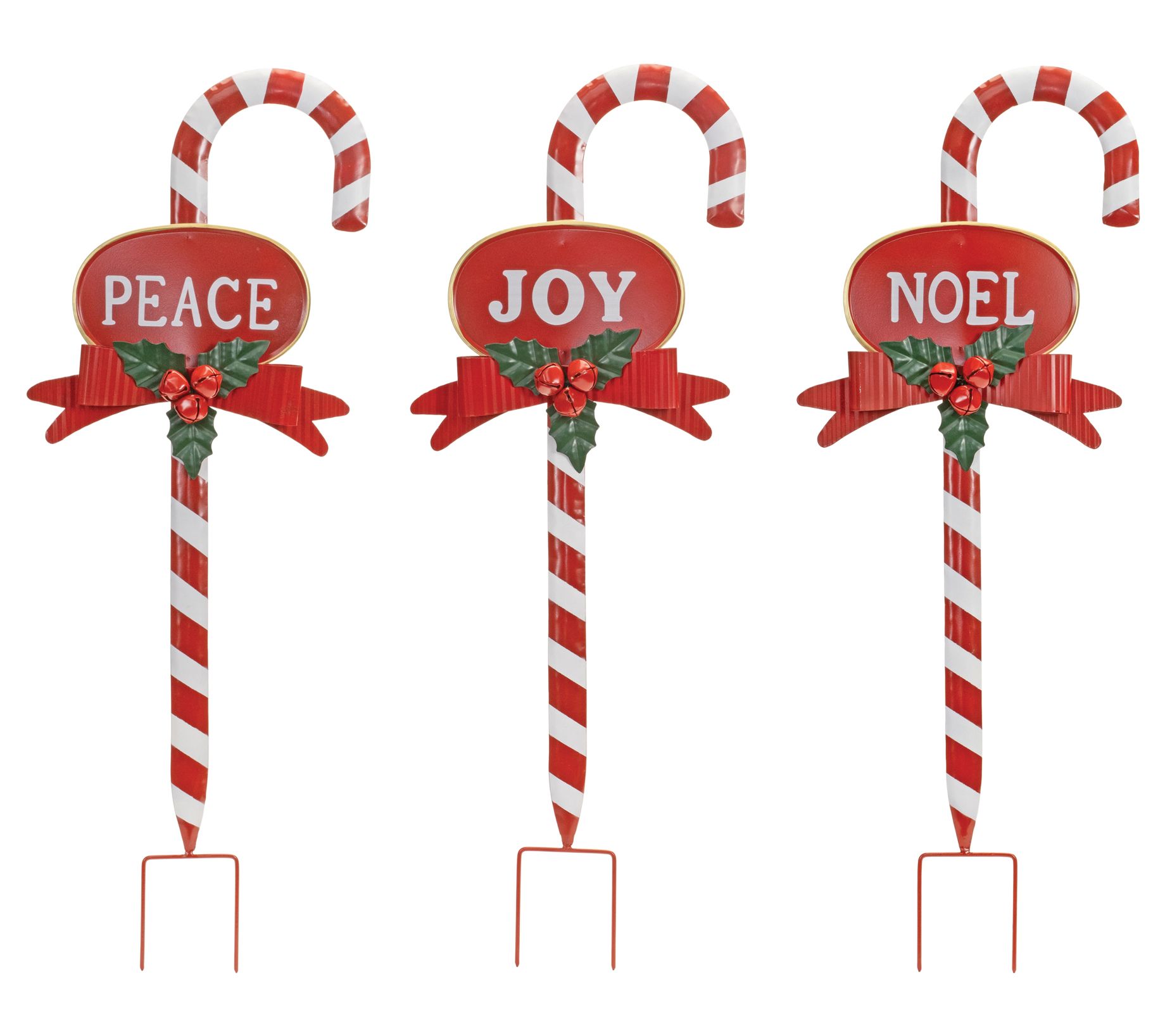 Melrose Metal Candy Cane Yard Stake (Set of 3) - QVC.com