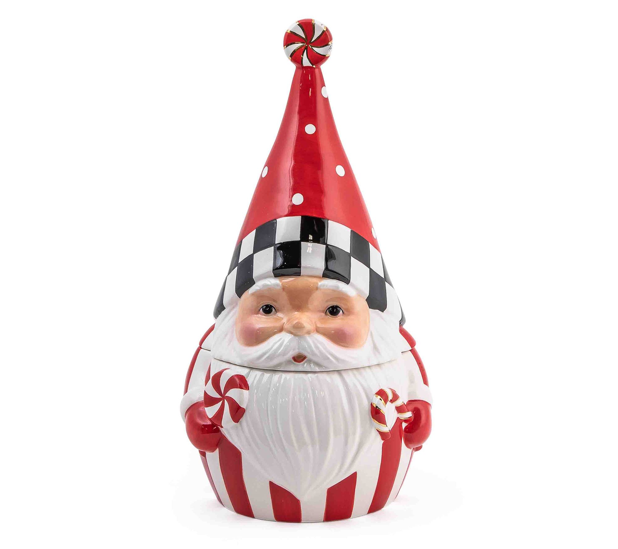 "As Is" Mackenzie- Childs Peppermint Santa CookieJar - QVC.com