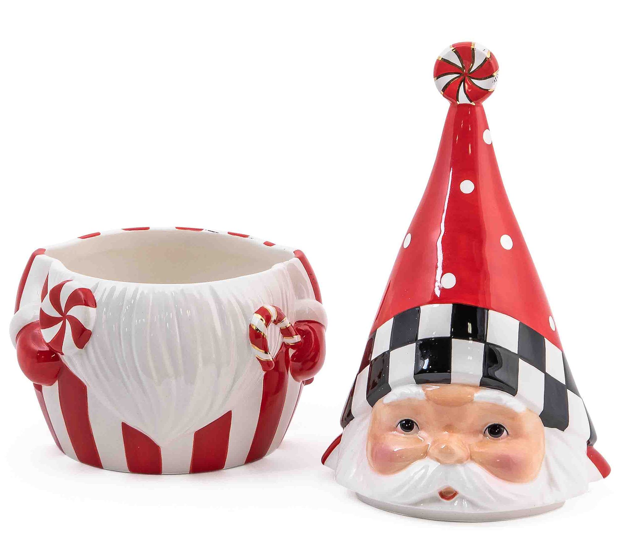 "As Is" Mackenzie- Childs Peppermint Santa CookieJar - QVC.com