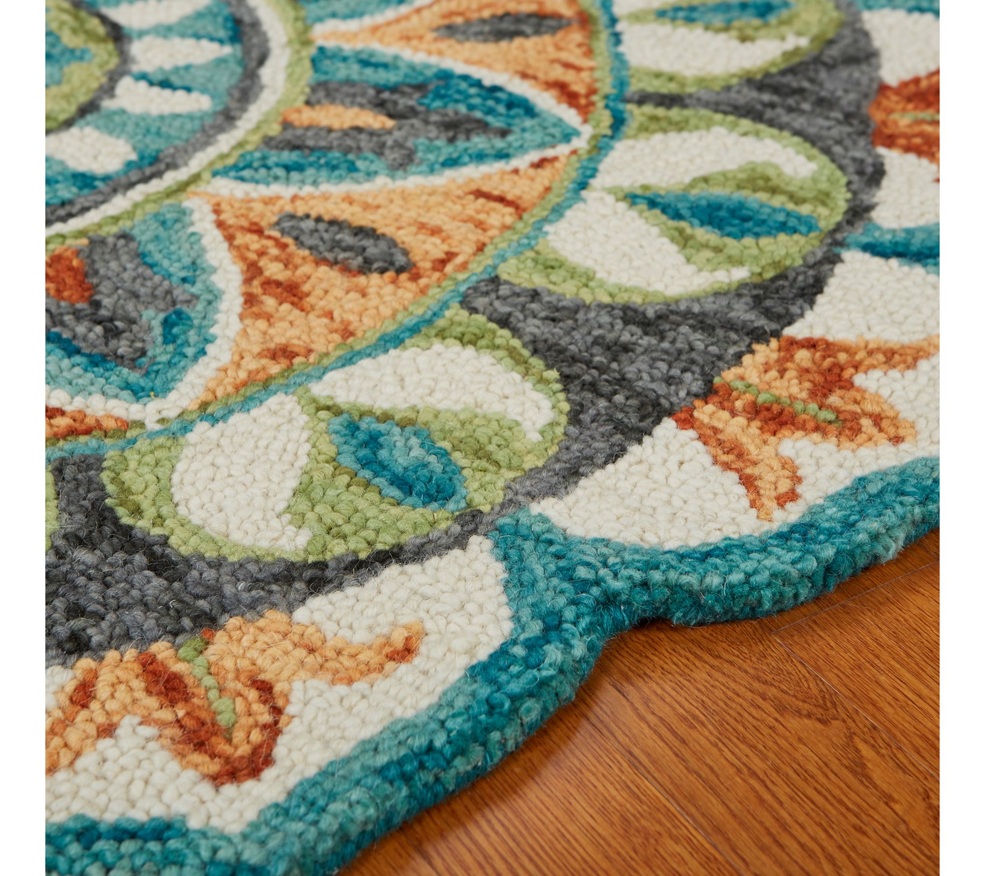 Ox Bay Mira Teal Floral Medallion Wool Indoor 5' Round Rug - QVC.com