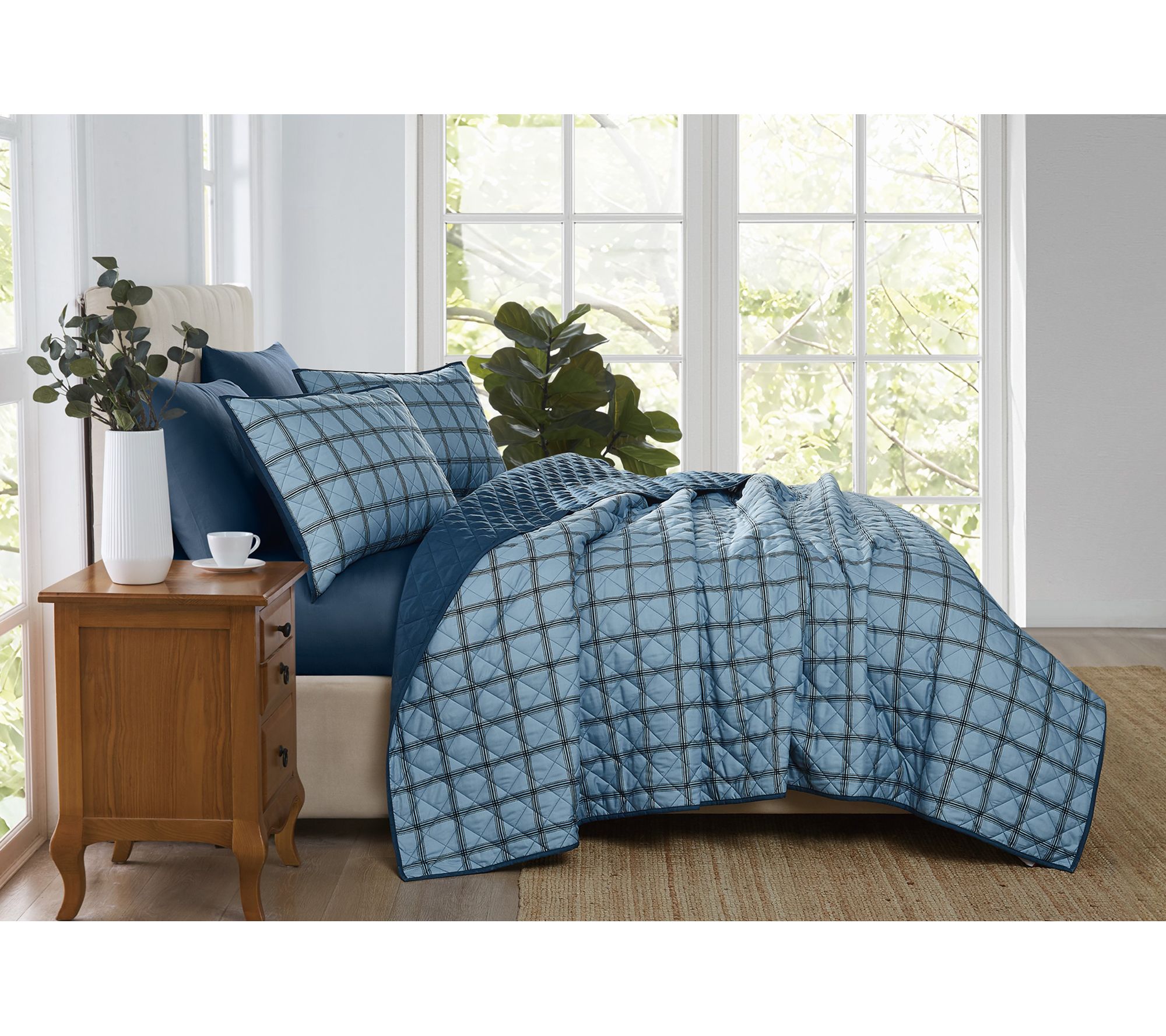 Cannon Luka Grid Full/Queen 3 Piece Quilt Set - QVC.com