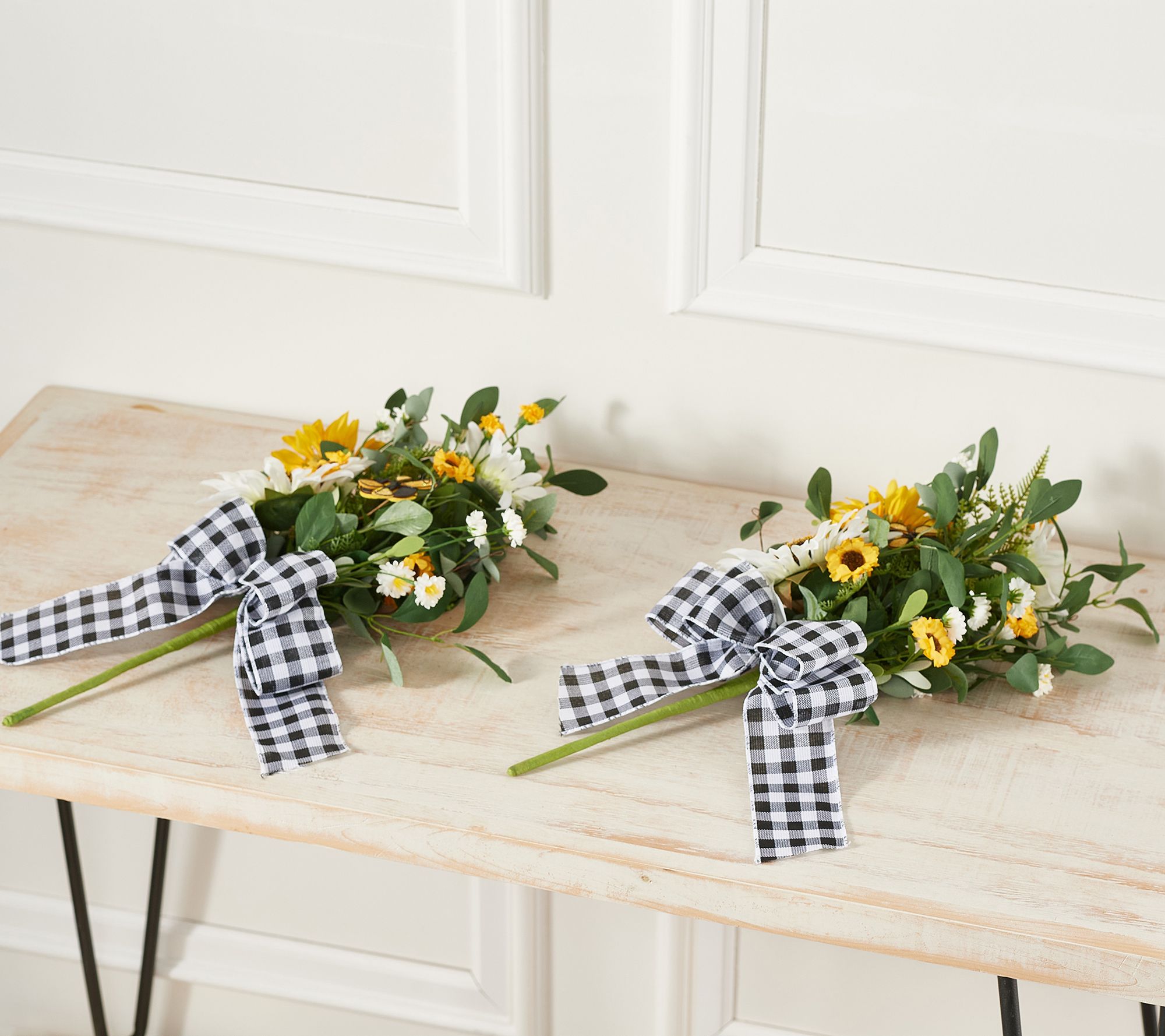 Set of 2 Sunflower and Bee Stems with Ribbon by Valerie - QVC.com