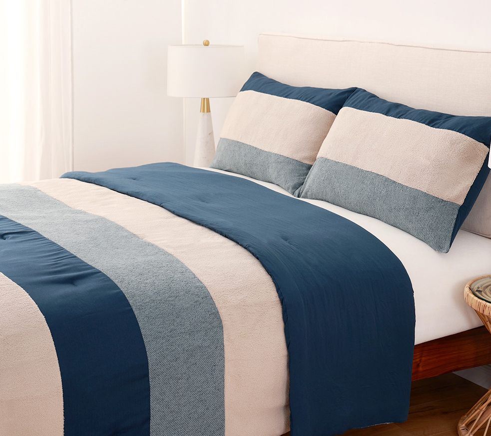 Berkshire Dylan Stripe Microfiber Comforter SetFull/Queen - QVC.com