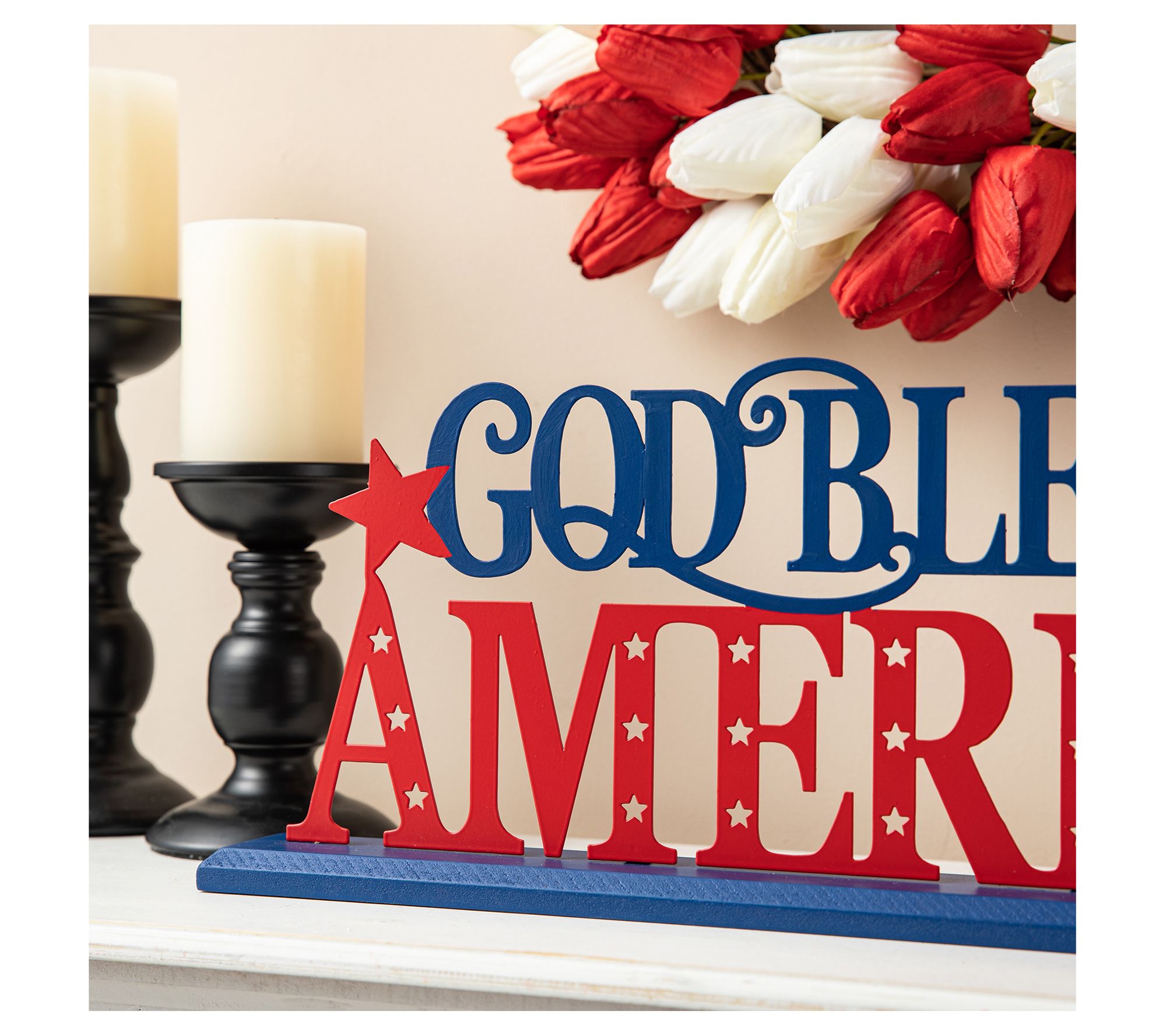 Glitzhome 18" USA Patriotic God Bless America Table Decor - QVC.com