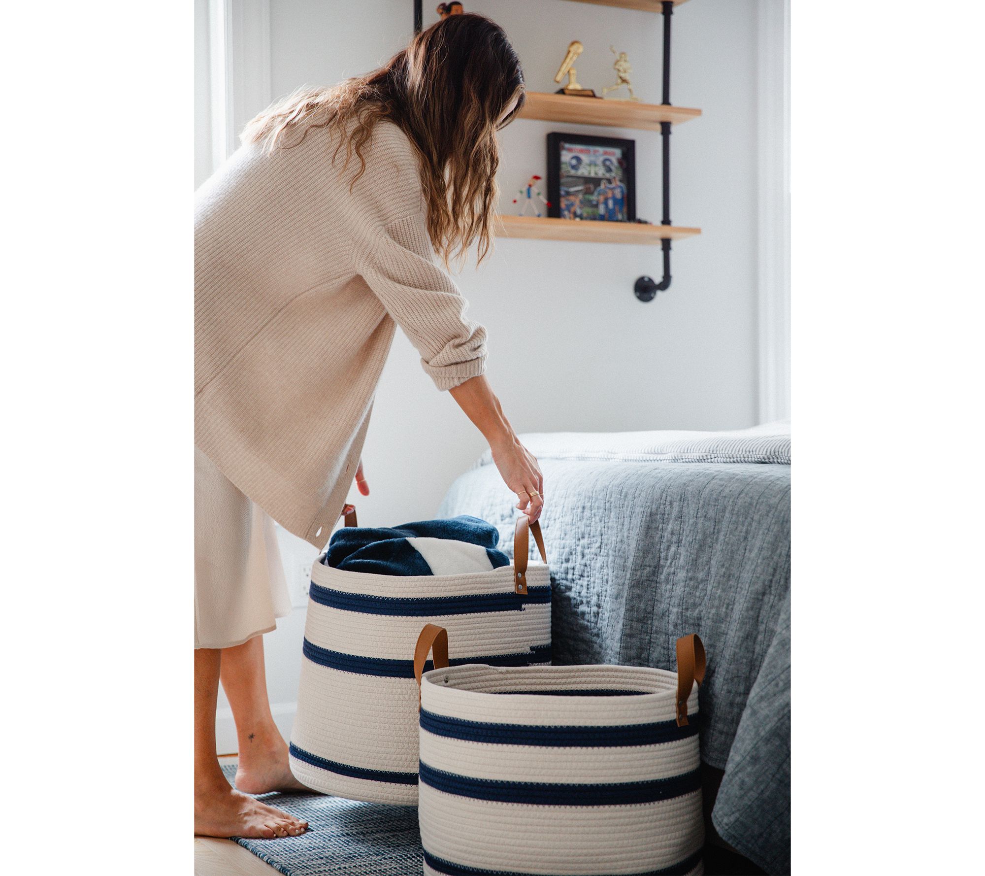 "As Is" Set of 2 Striped Rope Baskets with Handles by Lauren McBride - QVC.com