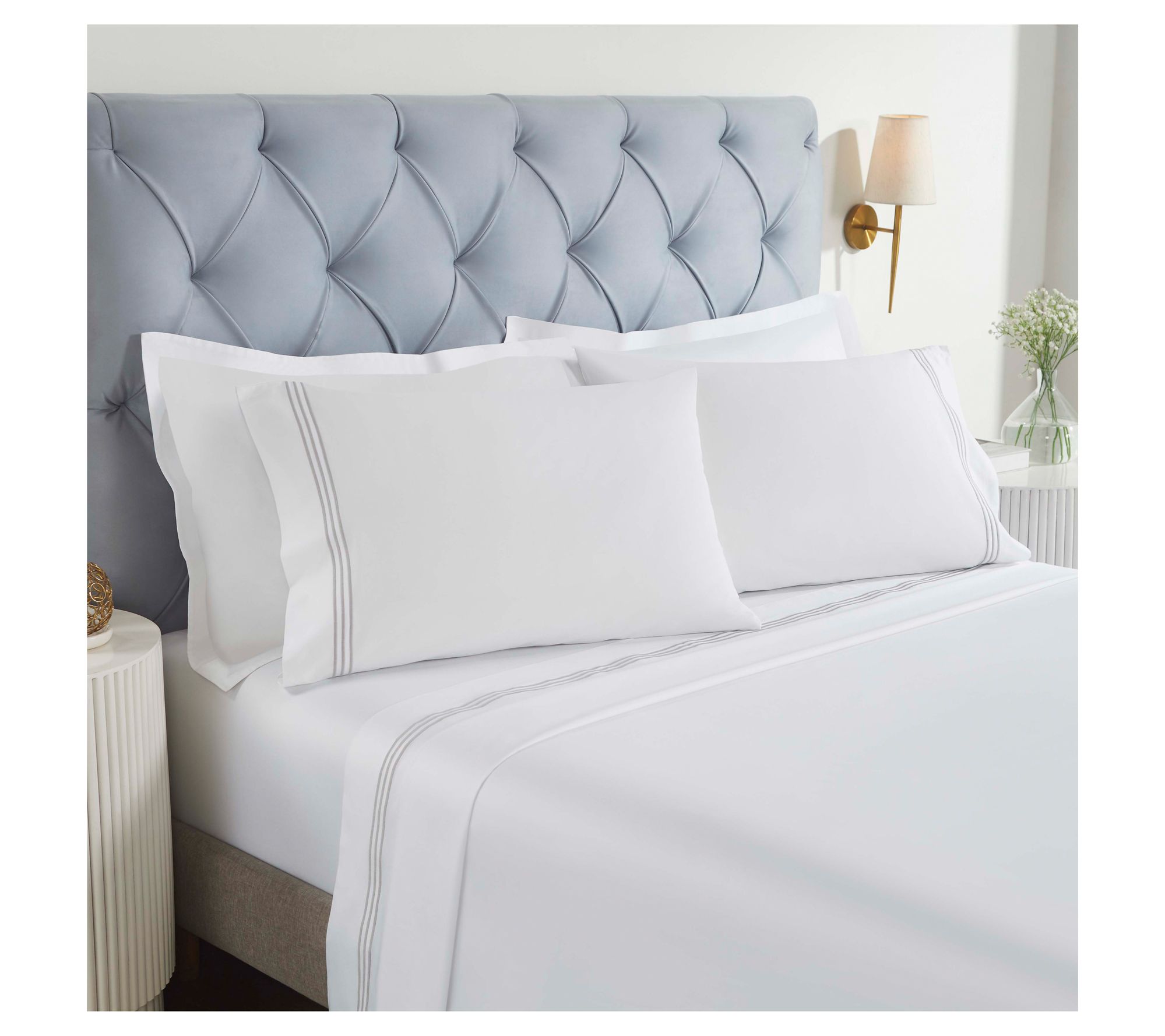 Superior Brandon Cotton Embroidered Bed Sheet Set-King - QVC.com