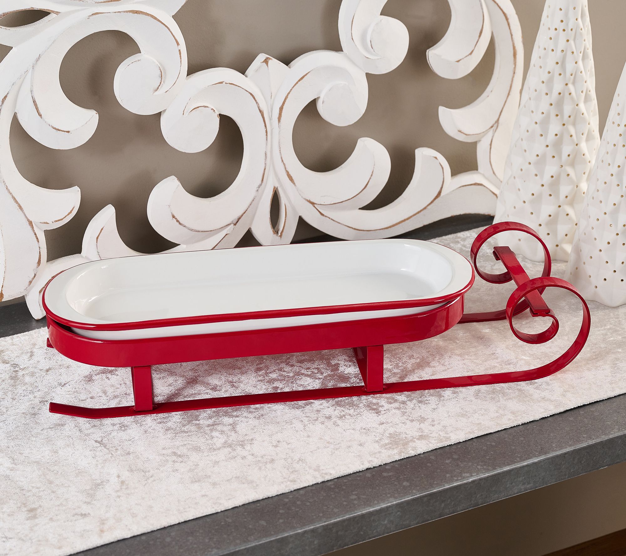 "As Is" Metal Sleigh with Ceramic Serving Tray by Valerie - QVC.com