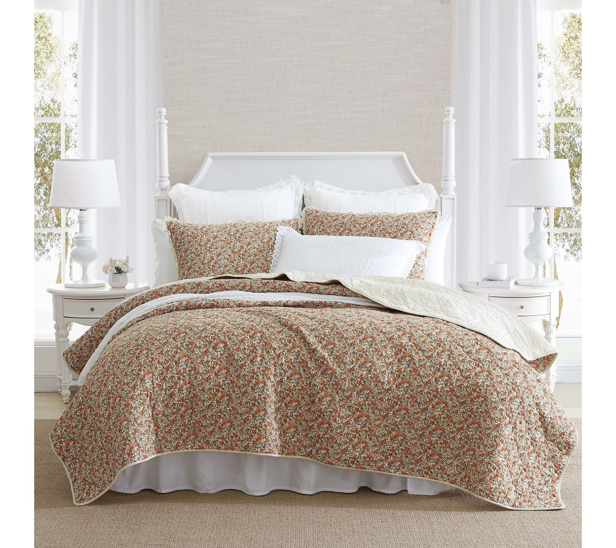 Laura Ashley Loveston Terracotta Twin Quilt Sham Set - QVC.com