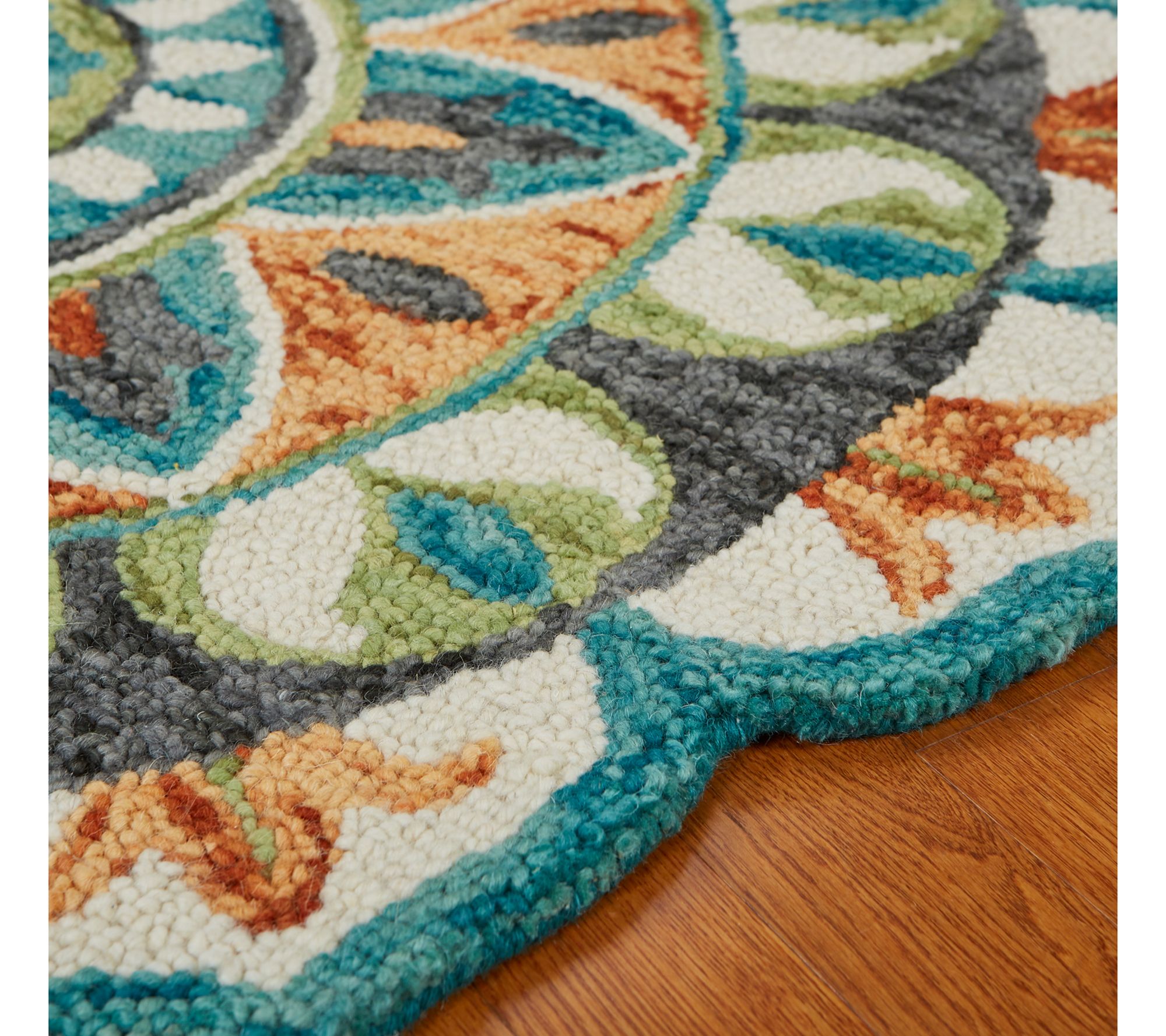 Ox Bay Mira Teal Floral Medallion Wool Indoor 6' Round Rug - QVC.com