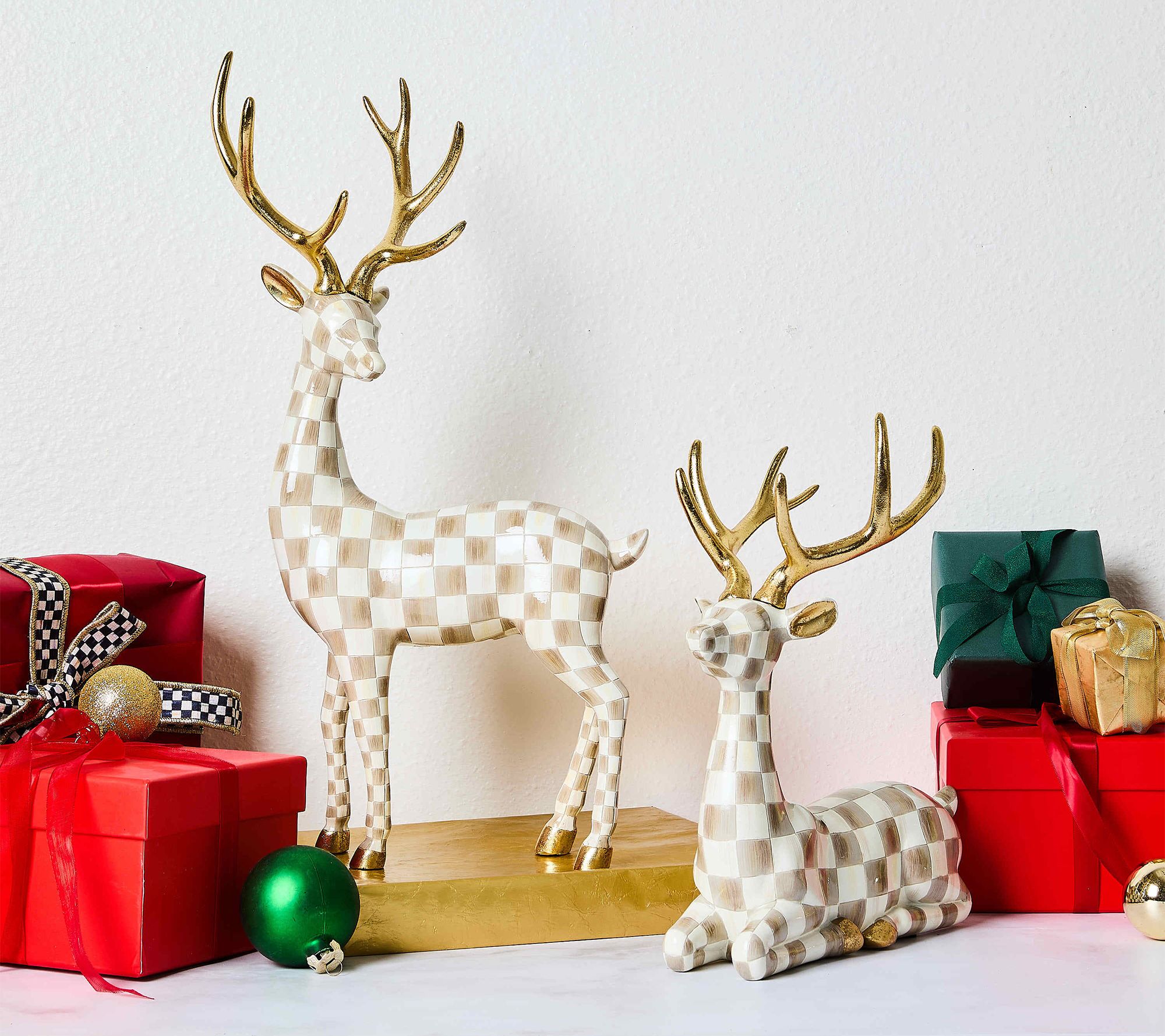 MacKenzie- Childs Set of 2 Check Deer - QVC.com