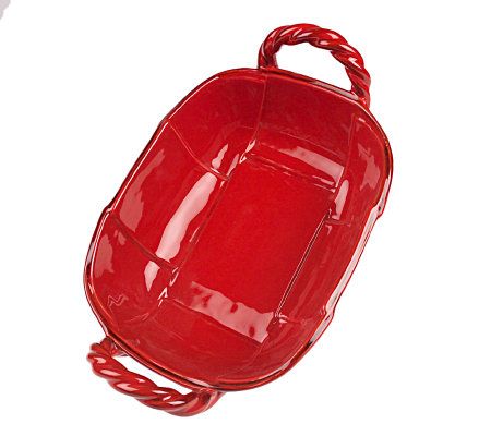 Modigliani Handpainted "Rosso" Woven Bowl withHandles - QVC.com