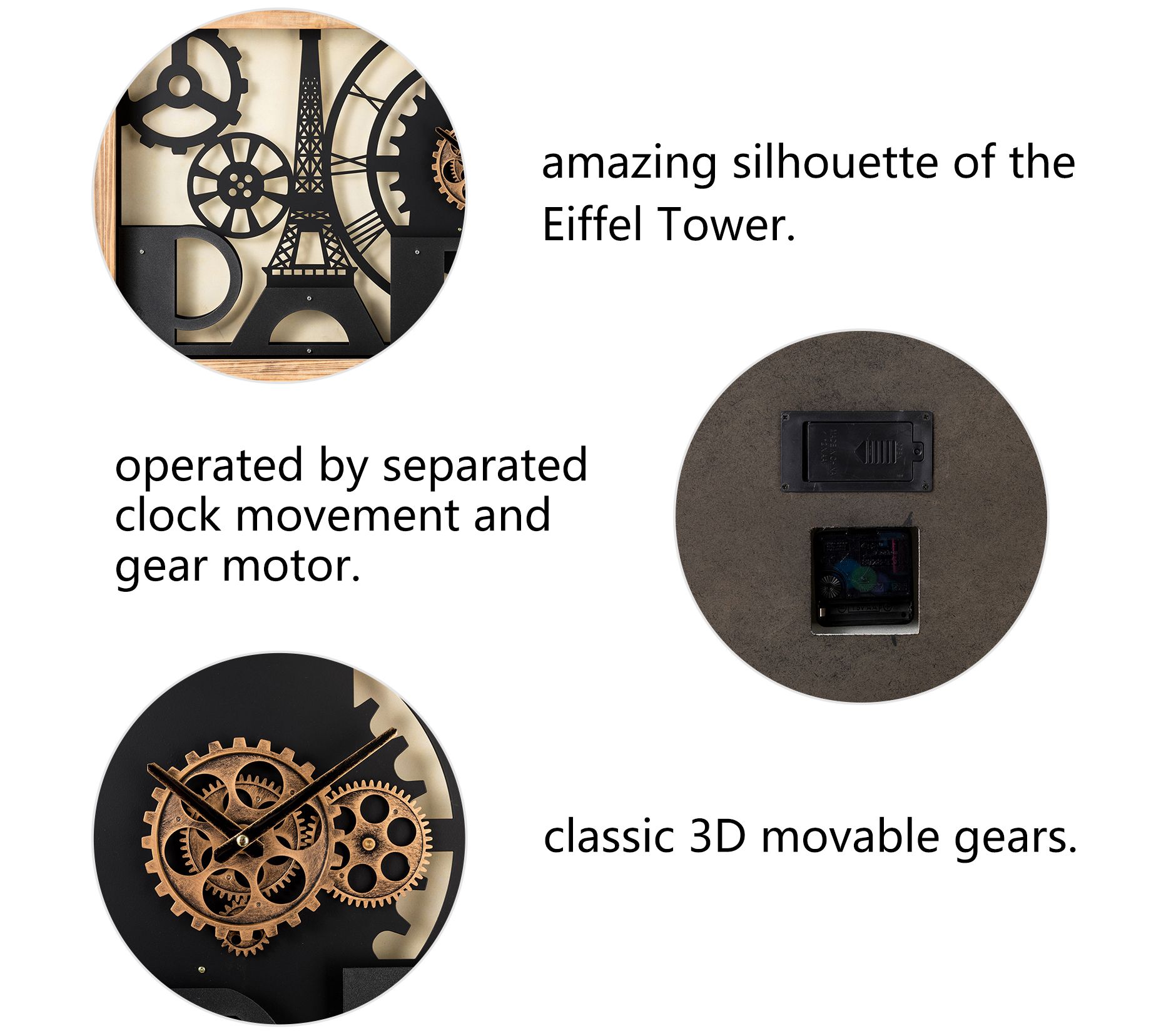 Glitzhome Eiffel Tower Cogs and Gears Round Wall Clock - QVC.com