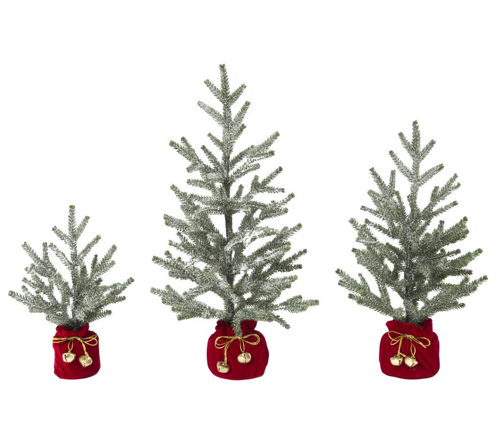Set of 3 Pine Trees w/Fabric Base & Bells by Gerson Co. - QVC.com