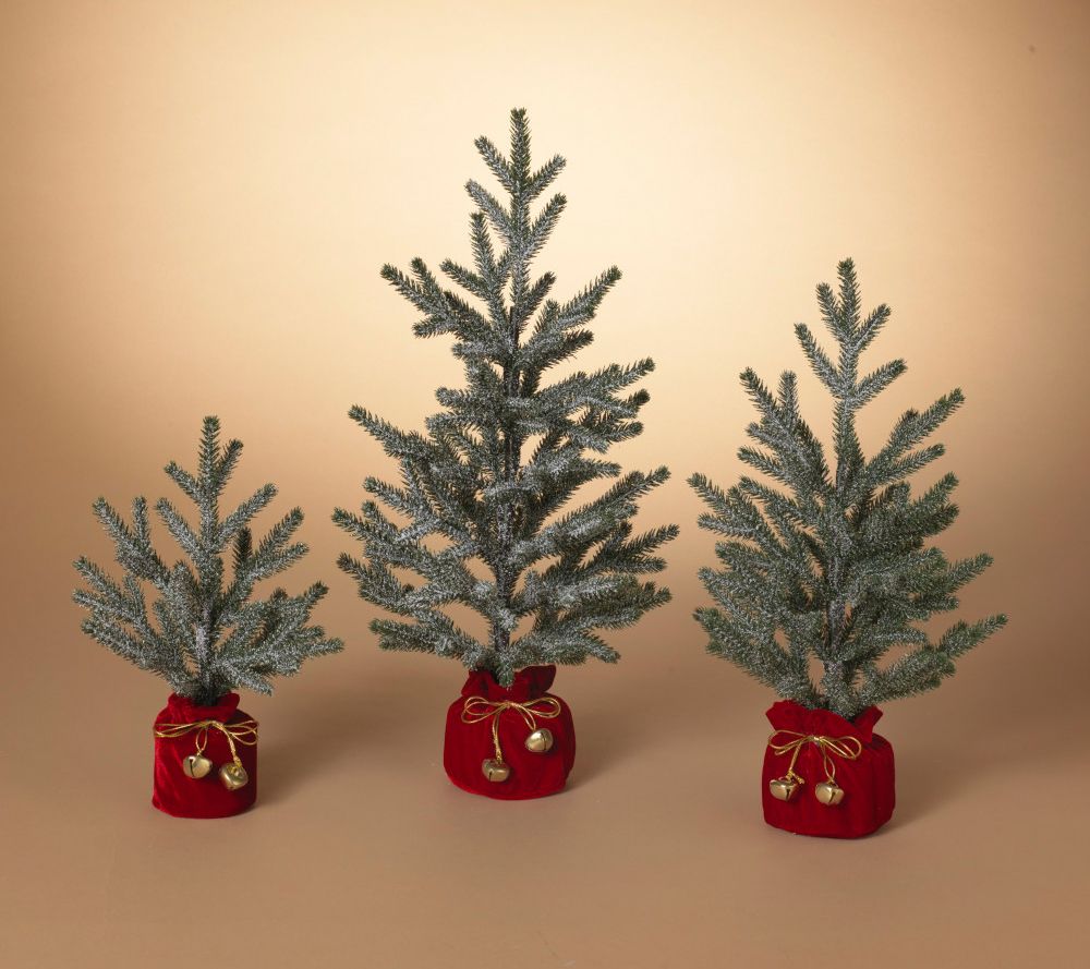 Set of 3 Pine Trees w/Fabric Base & Bells by Gerson Co. - QVC.com