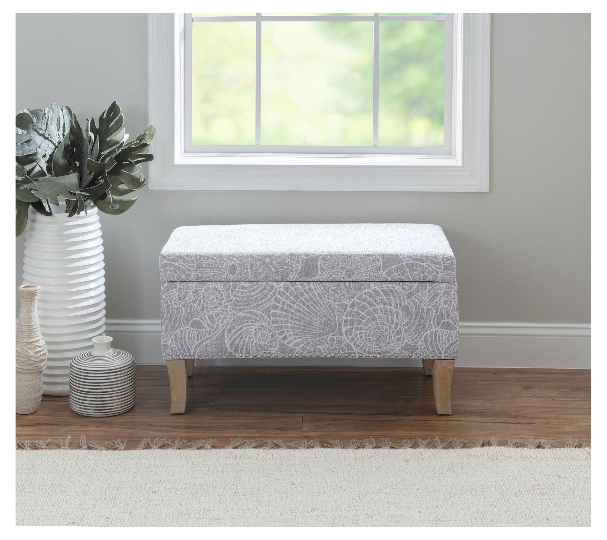 Linon Home Decor Juliet Upholstered Storage Ottoman Seashell - QVC.com