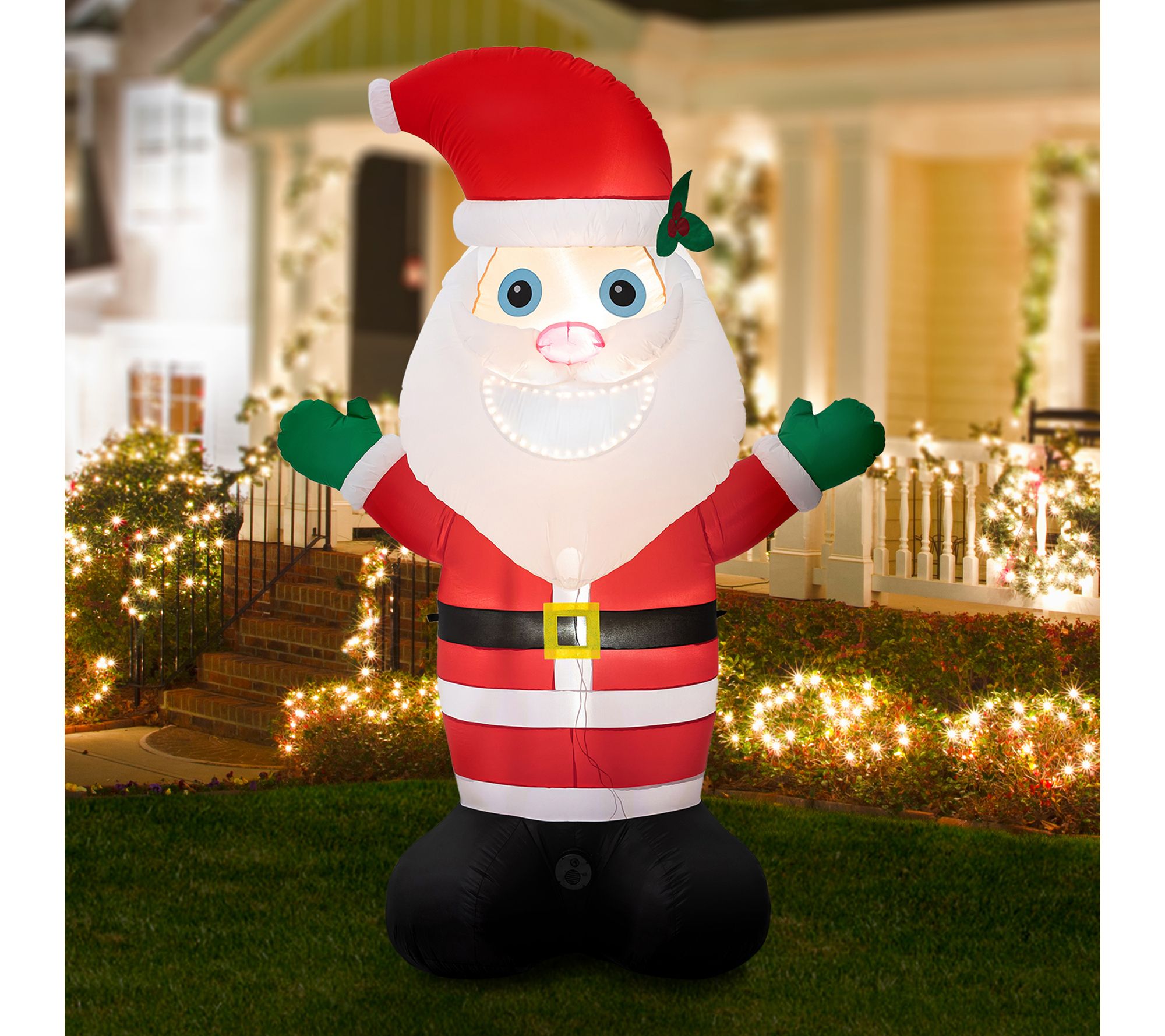 Glitzhome 8FT Lighted Indoor Outdoor Musical Santa Inflatable - QVC.com