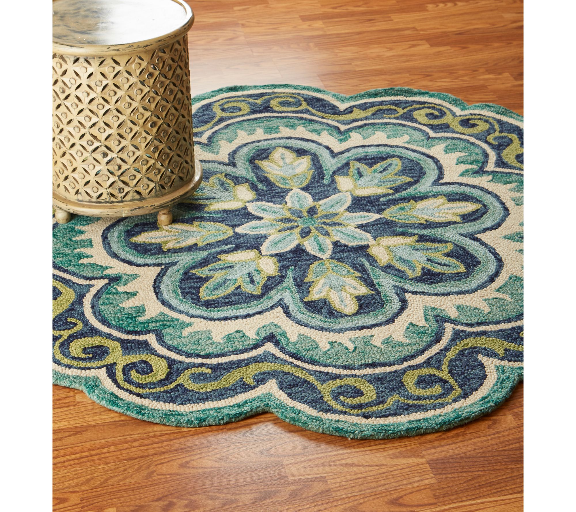 Ox Bay Mia Green Floral Medallion Wool Indoor 5' Round Rug - QVC.com