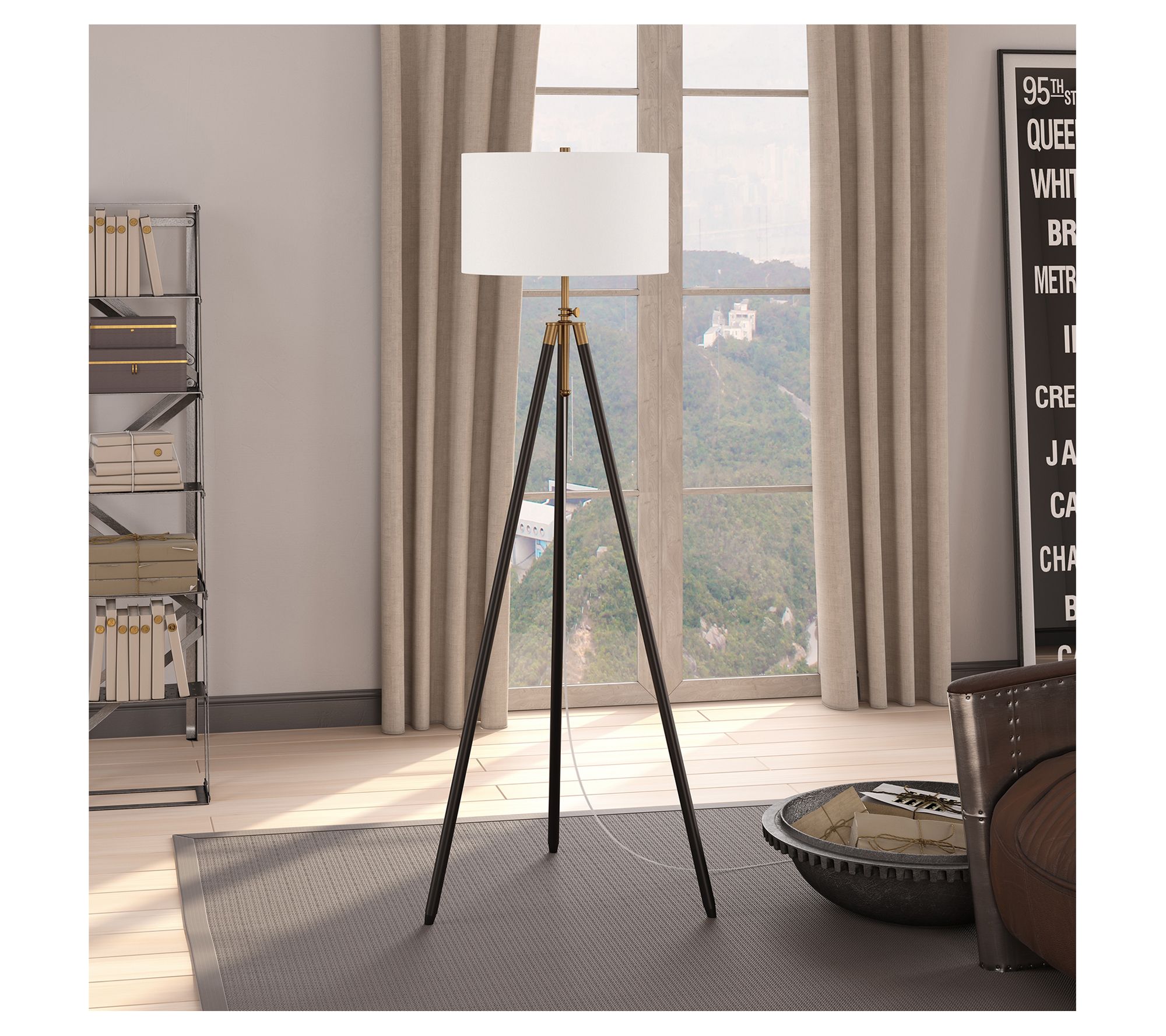 Hudson&Canal Kahn Two-Tone Floor Lamp with Fabric Shade - QVC.com