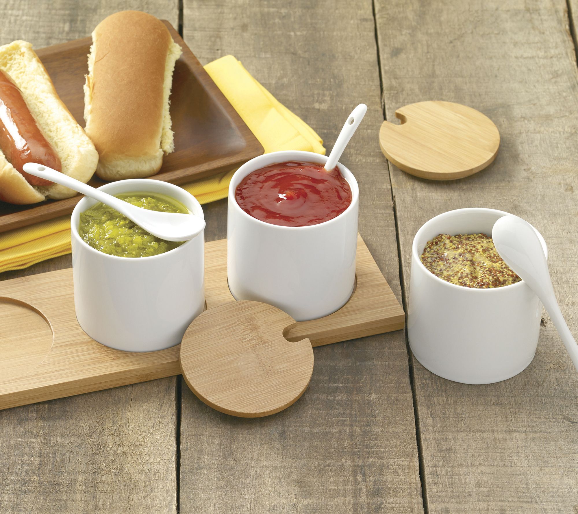 Denmark 10-Piece Porcelain Condiment Set with Bamboo Lids - QVC.com
