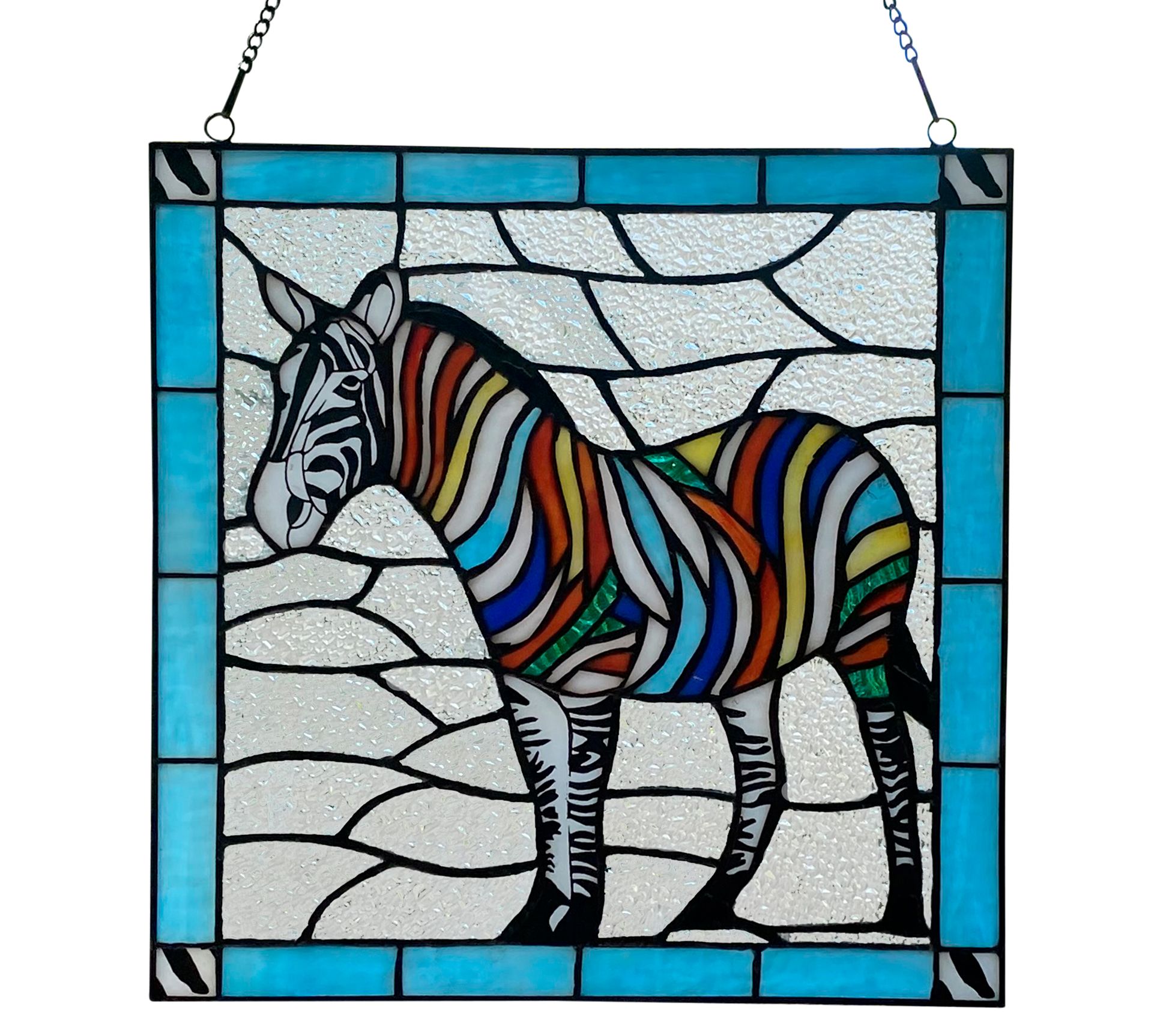 River of Goods 12" Rainbow Zebra Stained GlassWindow Panel - QVC.com