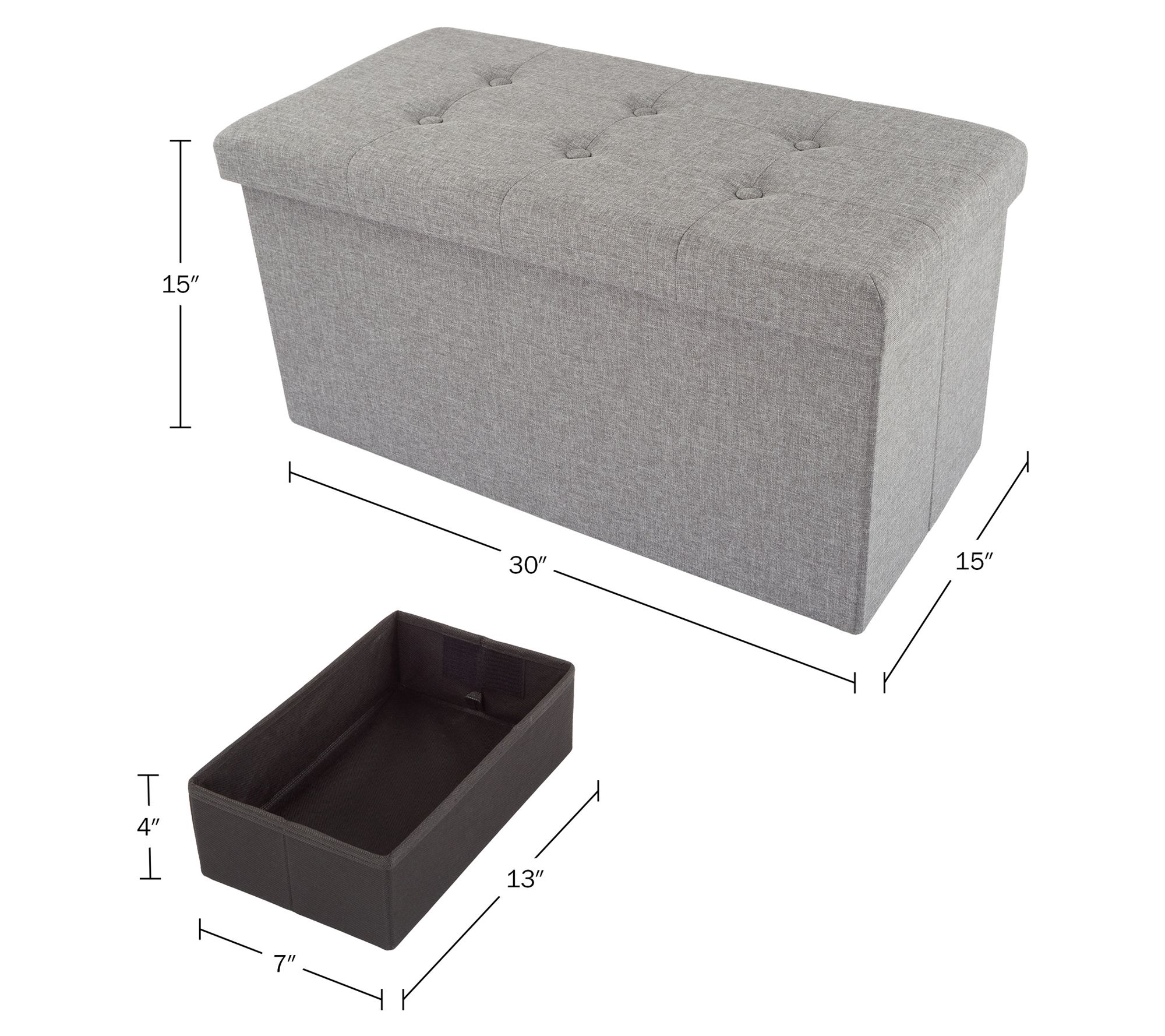 Lavish Home 2 Set 30" Folding Storage Ottoman w/Removable Bin - QVC.com
