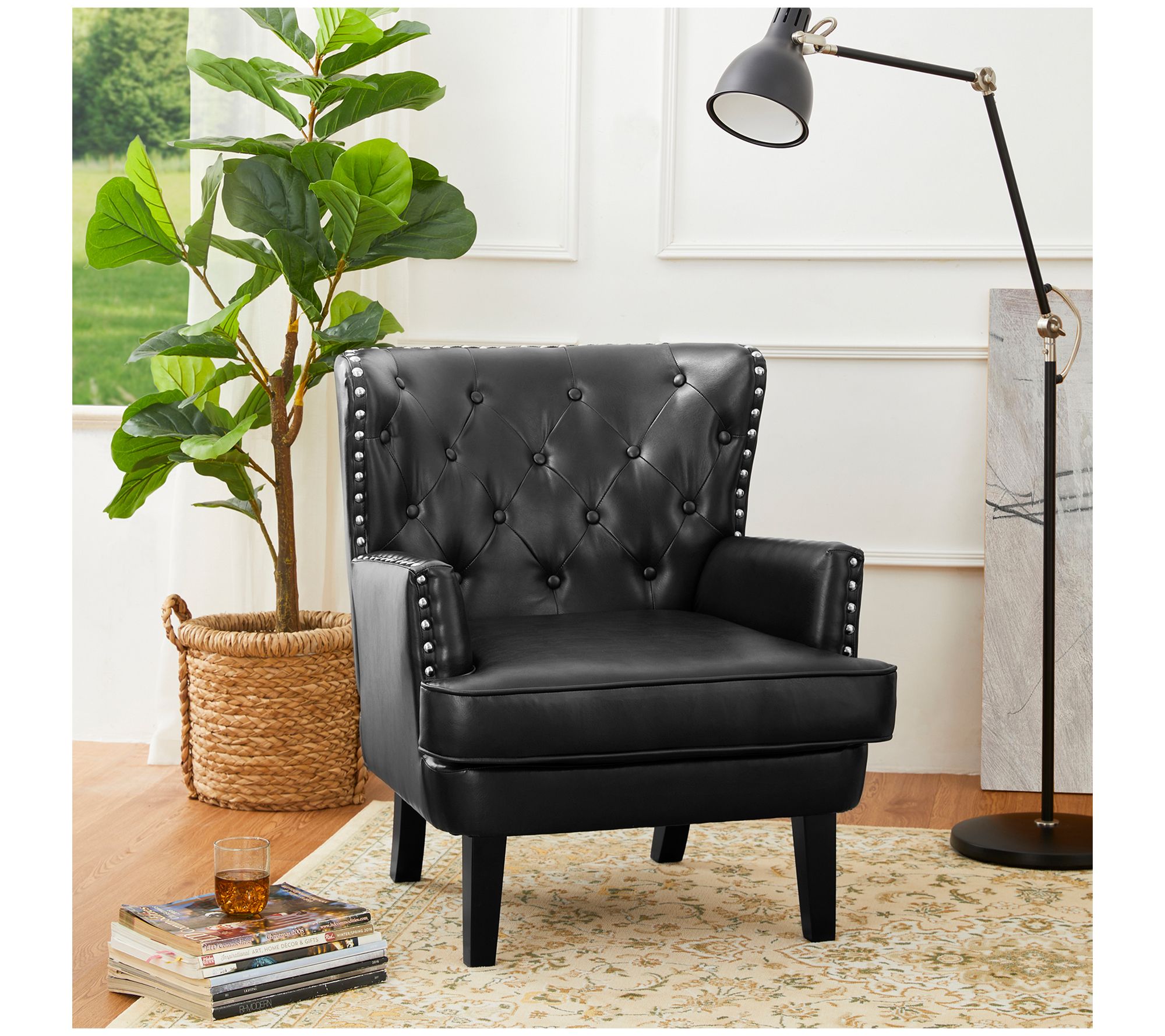Glitzhome Mid Century Leatherette Button TuftedAccent Chair - QVC.com