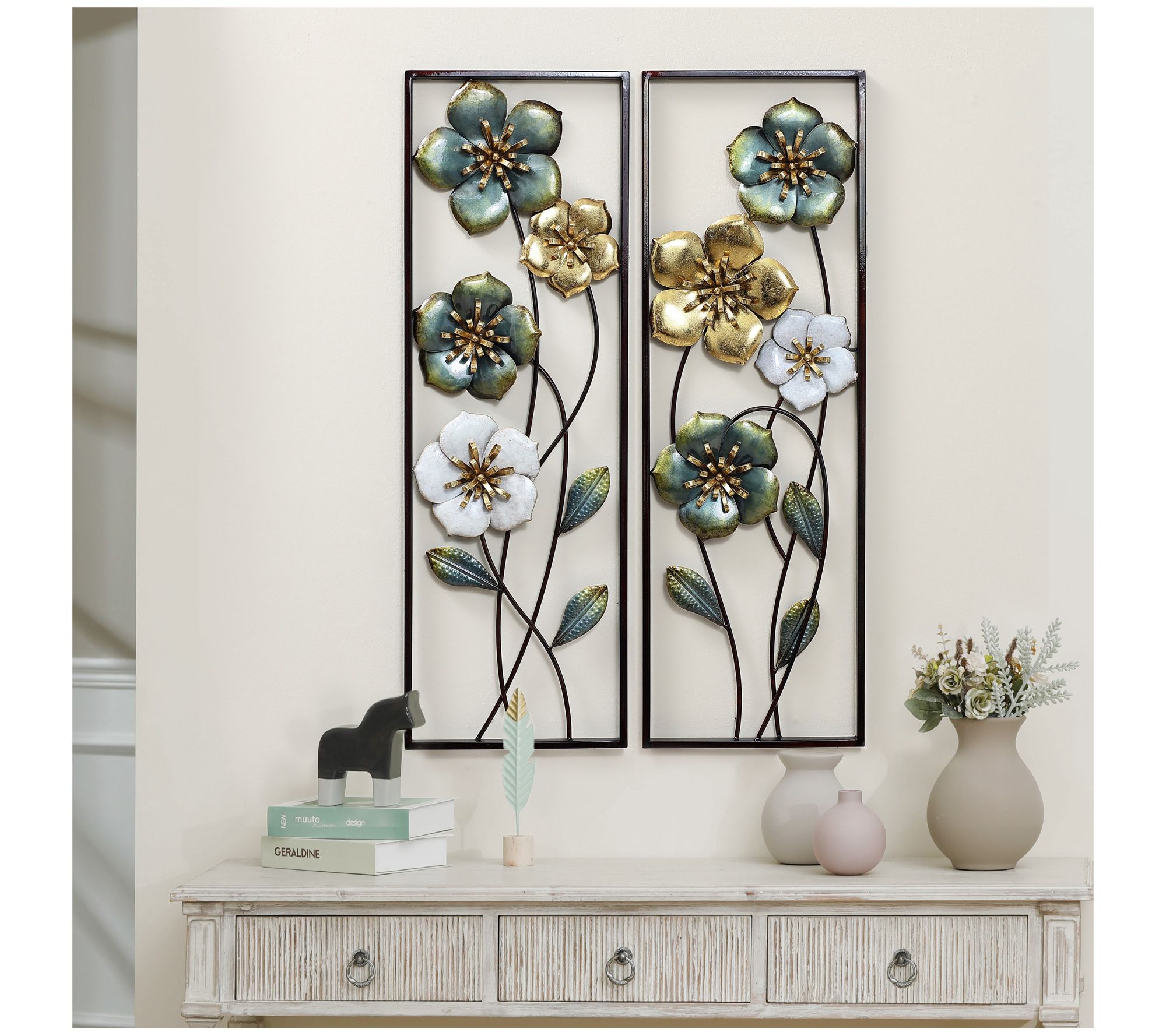 LuxenHome Set of 2 Metal Multi-Color Wild Flowers Wall Decor - QVC.com