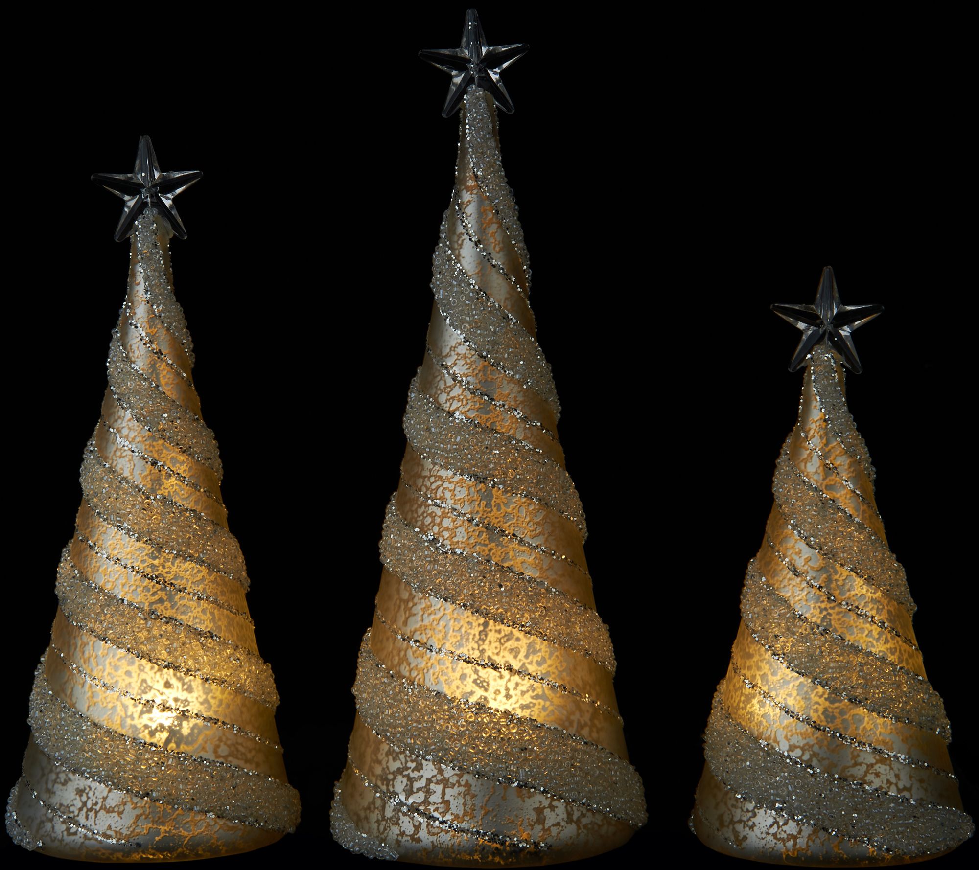 Kringle Express S/3 Illuminated Mercury Glass Trees with Gift Boxes ...