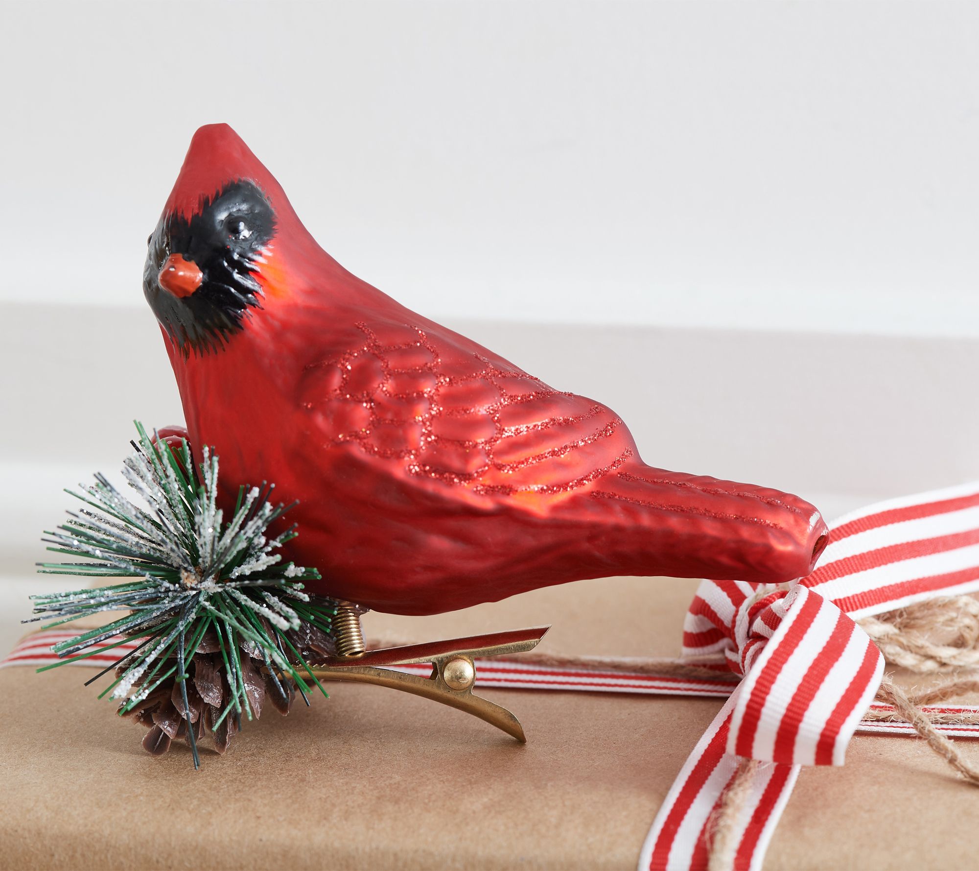 Set of 4 Satin Glass Cardinal Clips with Pine Sprig by Valerie - QVC.com