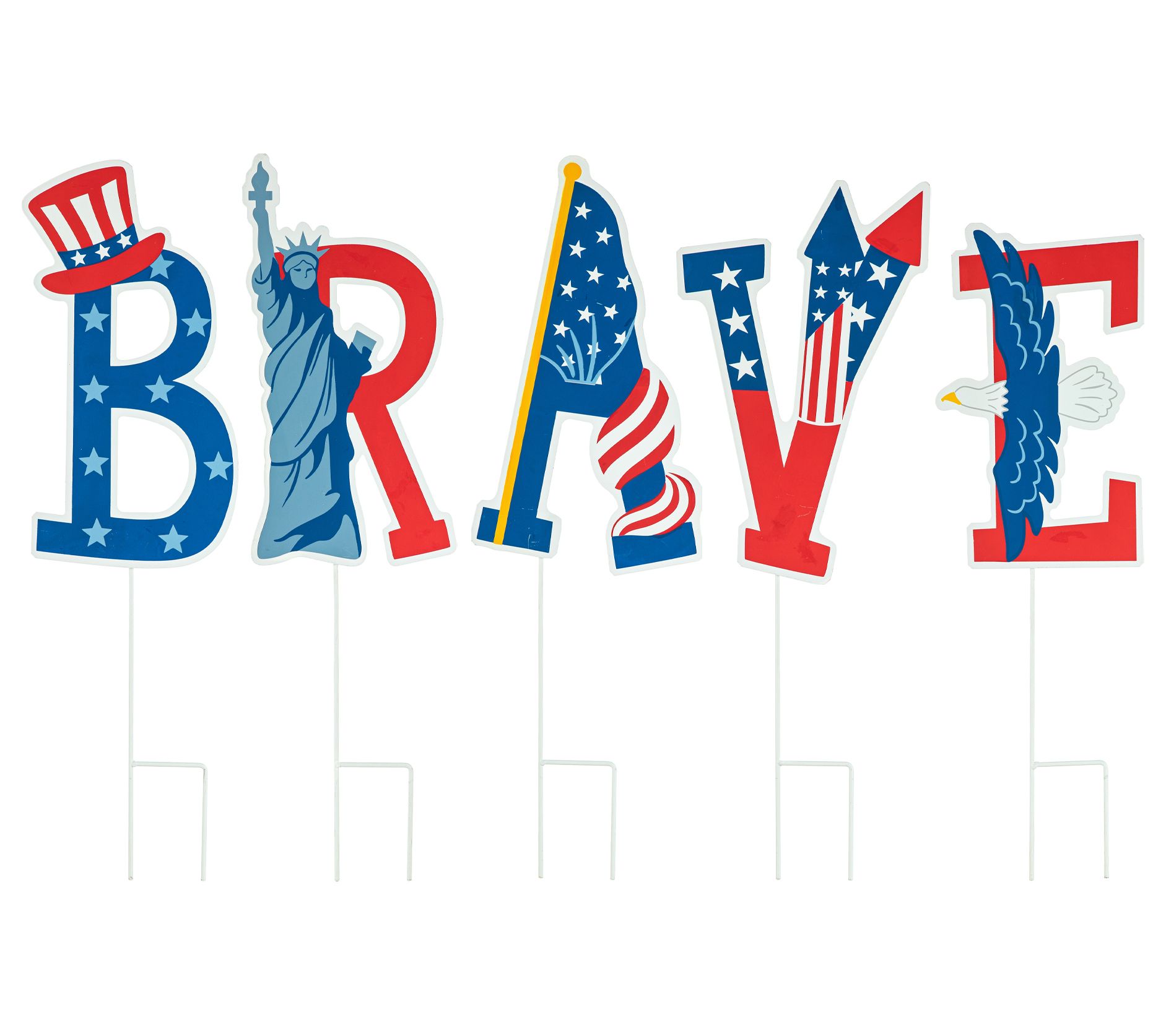 Glitzhome 43" Patriotic Americana BRAVE Yard Stakes S/5 - QVC.com