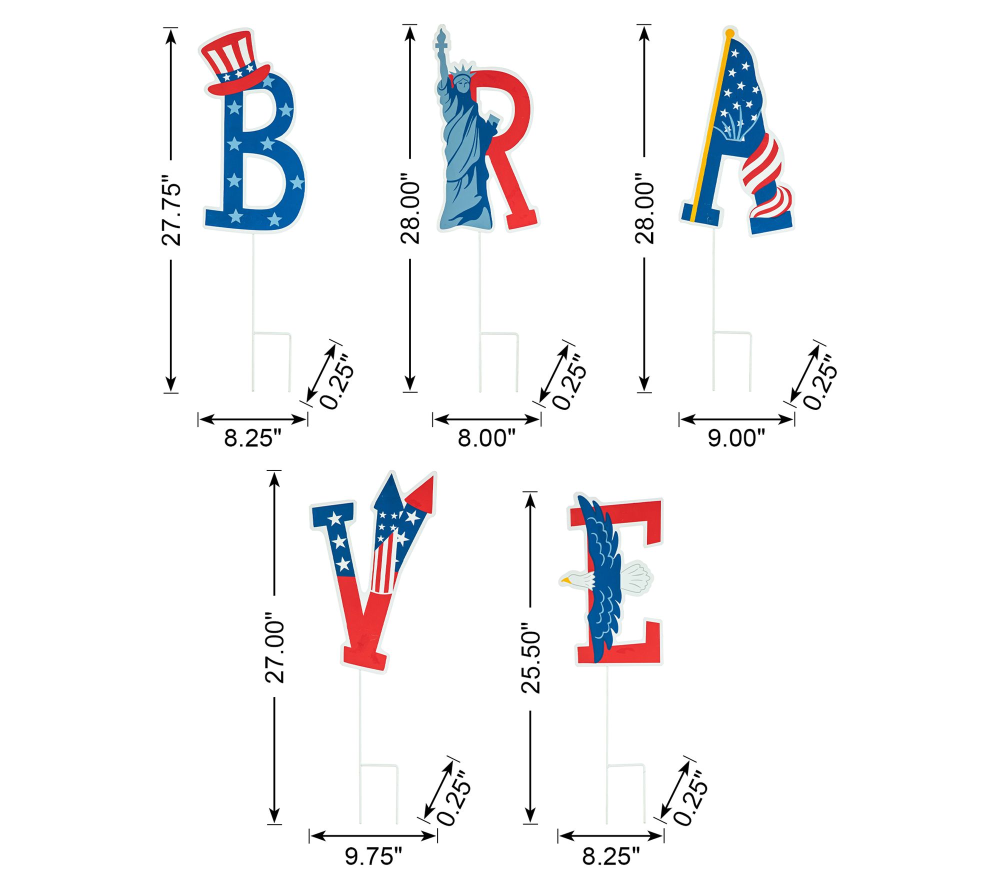 Glitzhome 43" Patriotic Americana BRAVE Yard Stakes S/5 - QVC.com