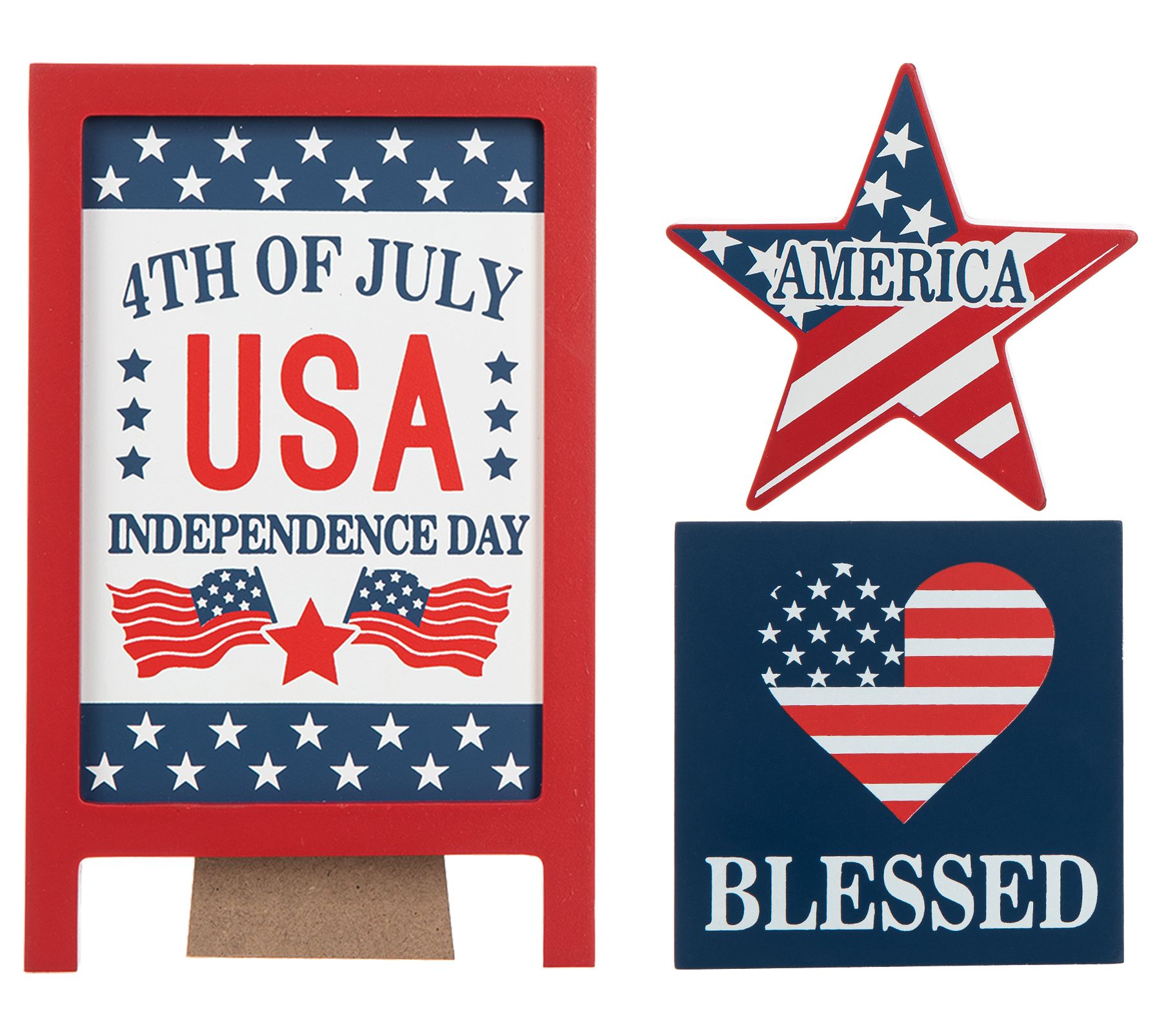 Glitzhome USA Patriotic Americana Wooden BlockTable Signs S/3 - QVC.com