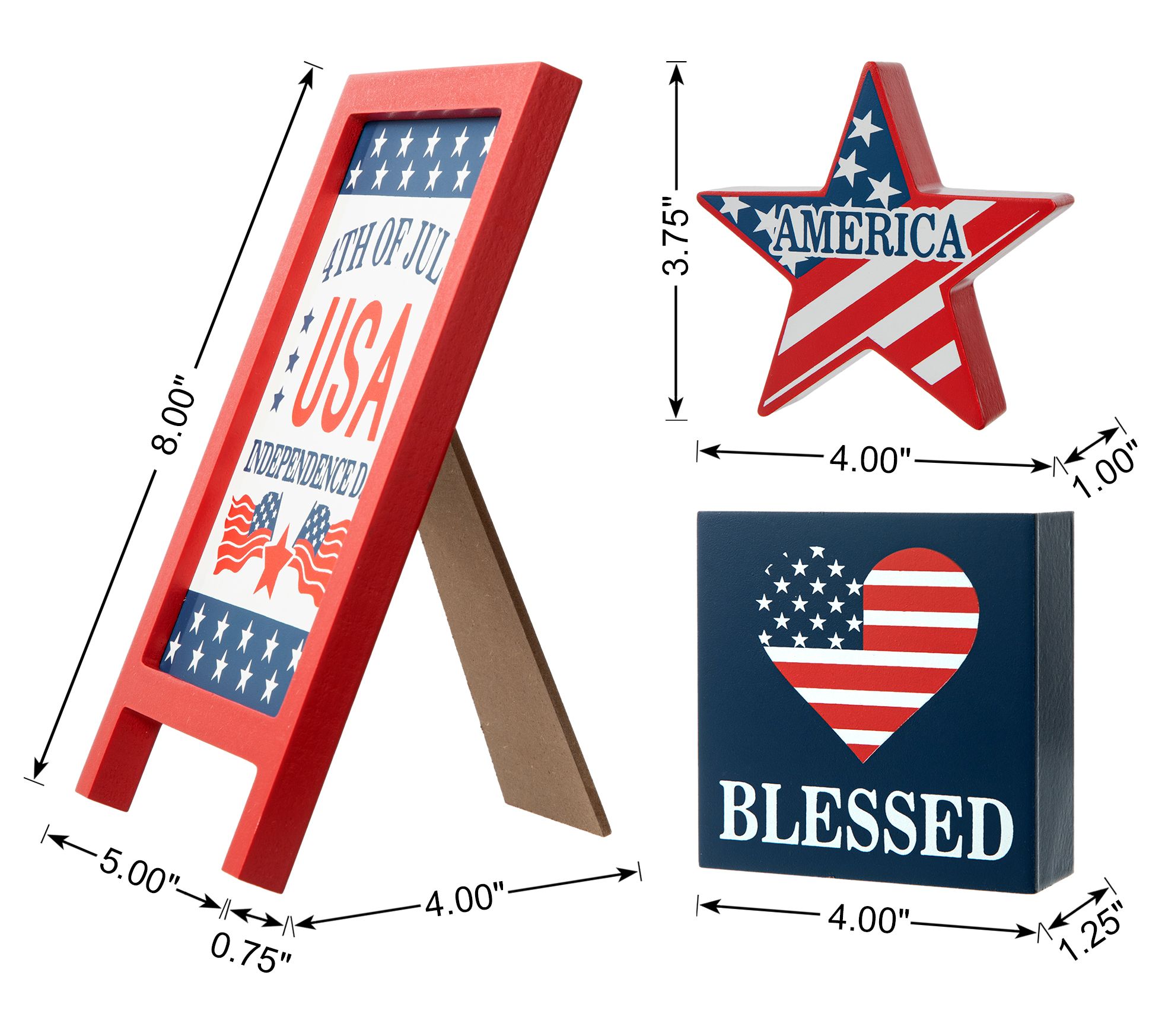Glitzhome USA Patriotic Americana Wooden BlockTable Signs S/3 - QVC.com