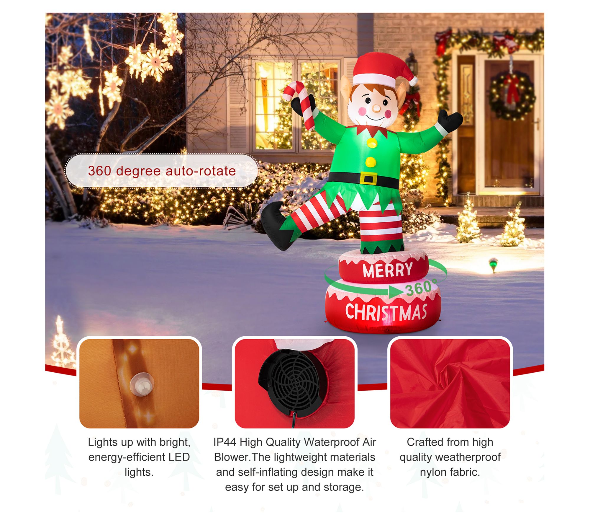 Glitzhome 6FT LED Lighted Rotating Elf Inflatable - QVC.com