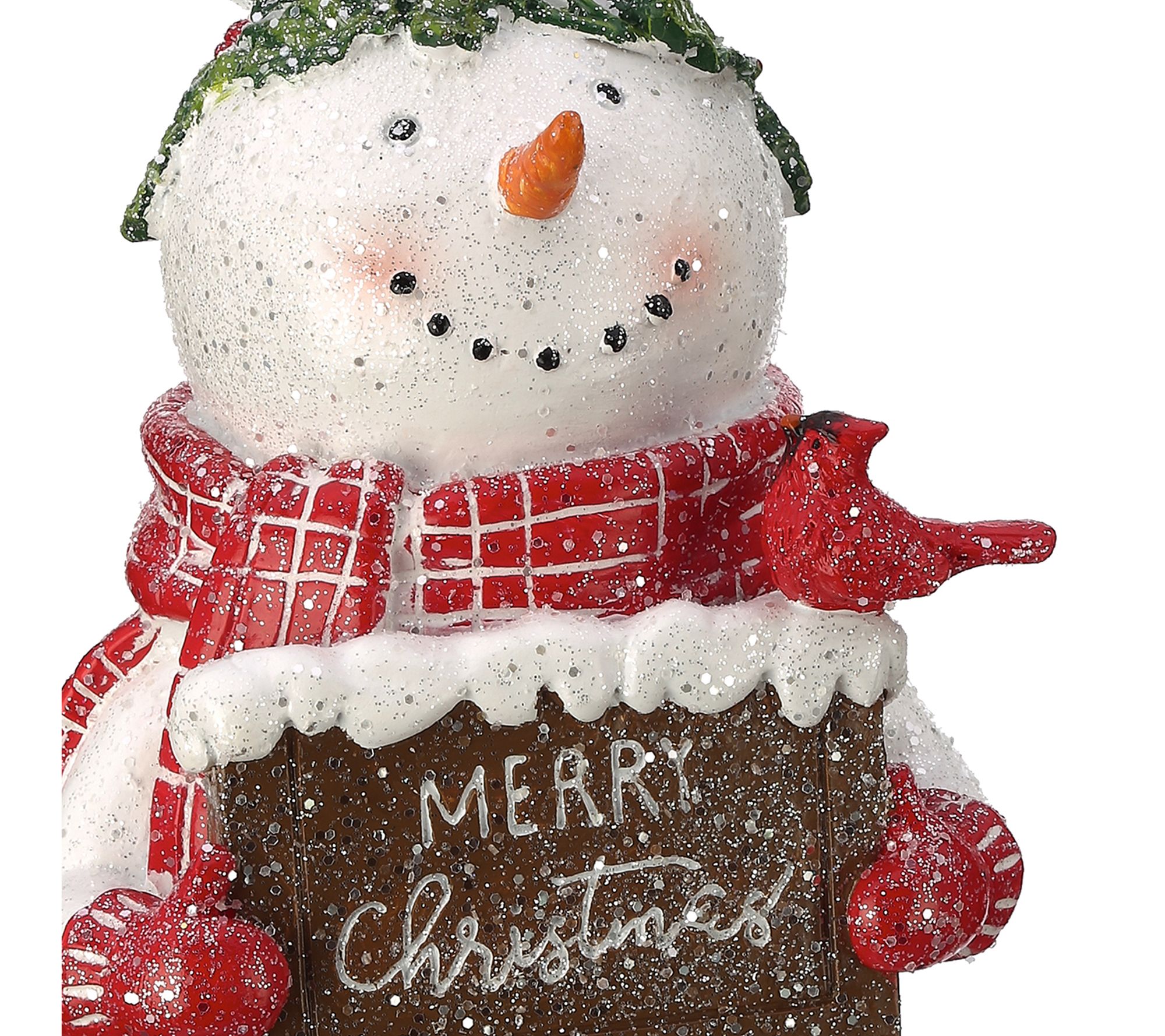 9" "Merry Christmas" Snowman with Cardinals byalerie - QVC.com