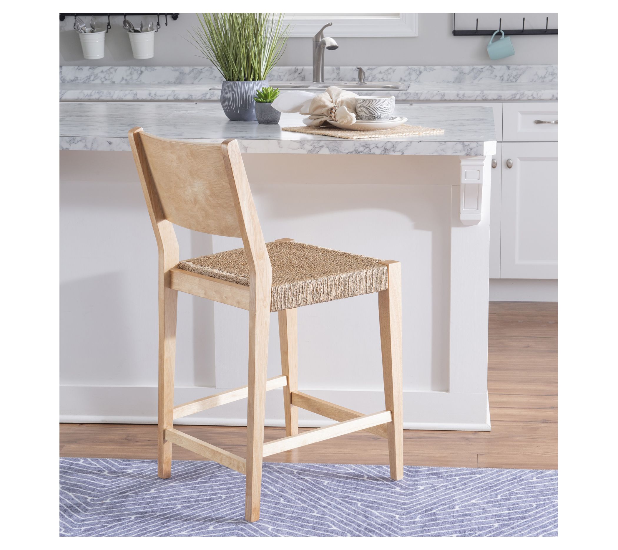Linon Home Brea Natural Counter Stool Rope SeatS/2 - QVC.com