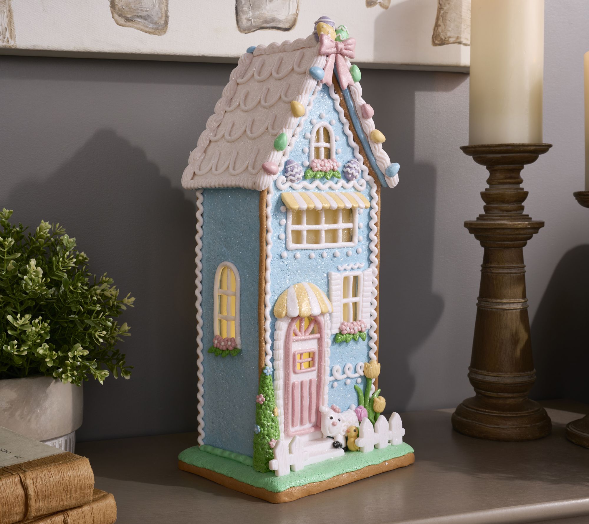 16" Illuminated Gingerbread Easter House by Valerie - QVC.com