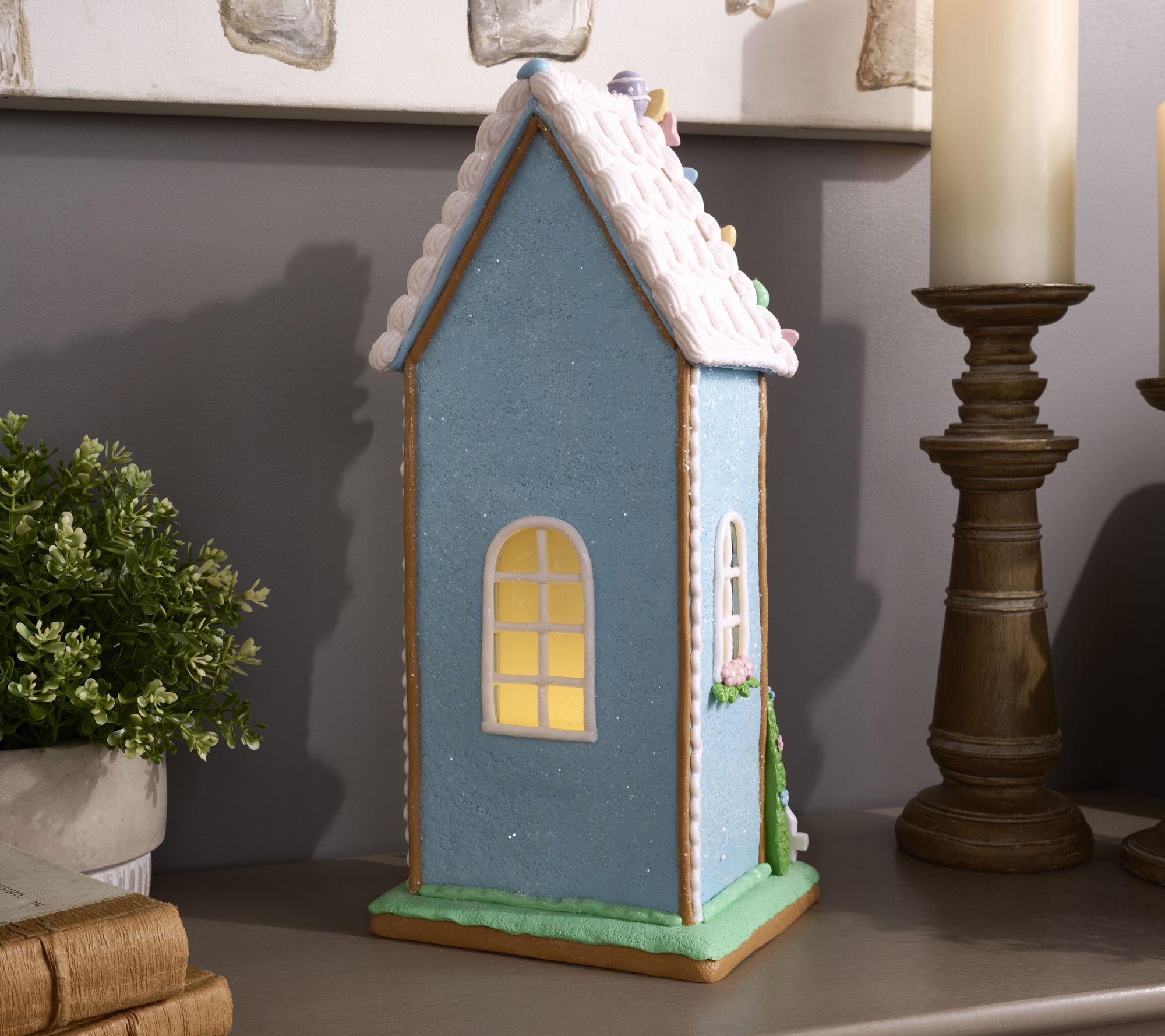 16" Illuminated Gingerbread Easter House by Valerie - QVC.com